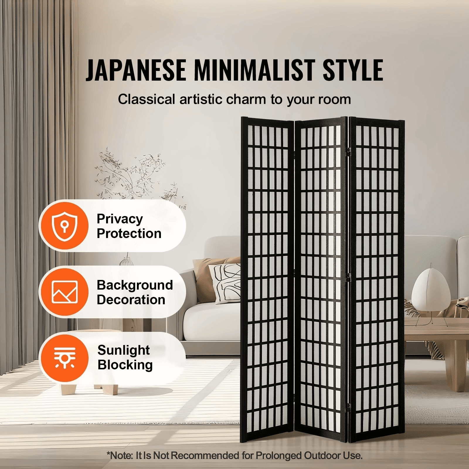 Room Divider 3 Panel, Japanese Wood Folding Screen, Privacy Partition ...