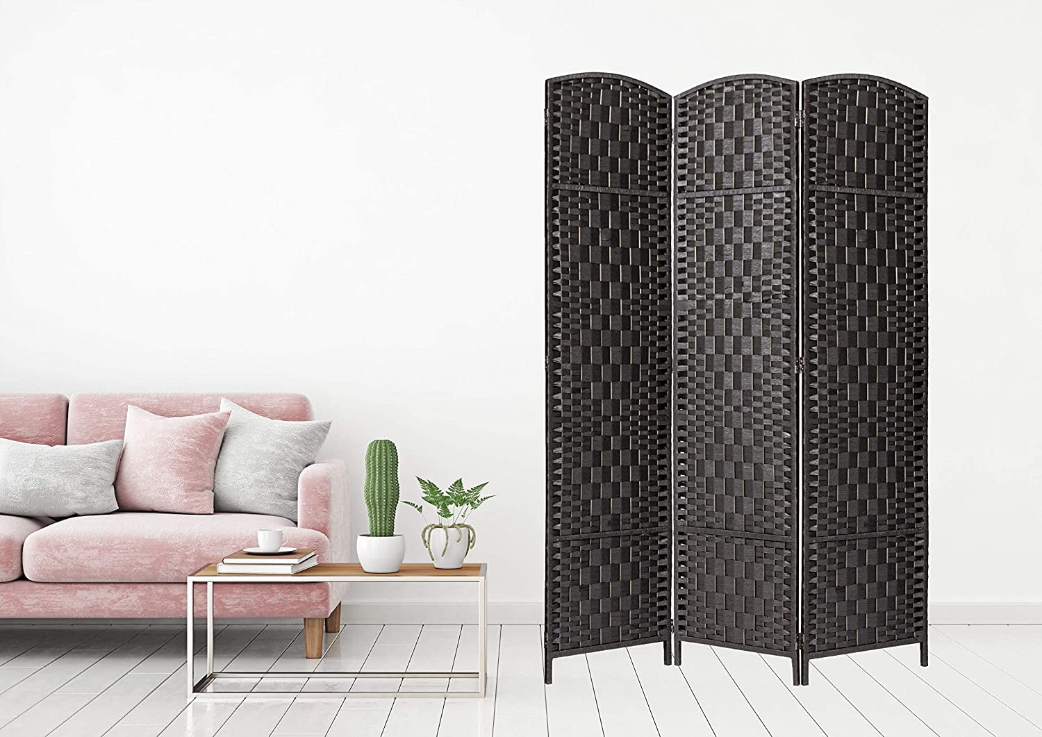 Room Divider 3 Panels Diamond Weave Fiber Privacy Partition Screen ...
