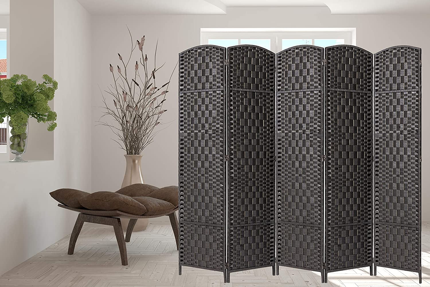 Room Divider 3 Panels Diamond Weave Fiber Privacy Partition Screen ...