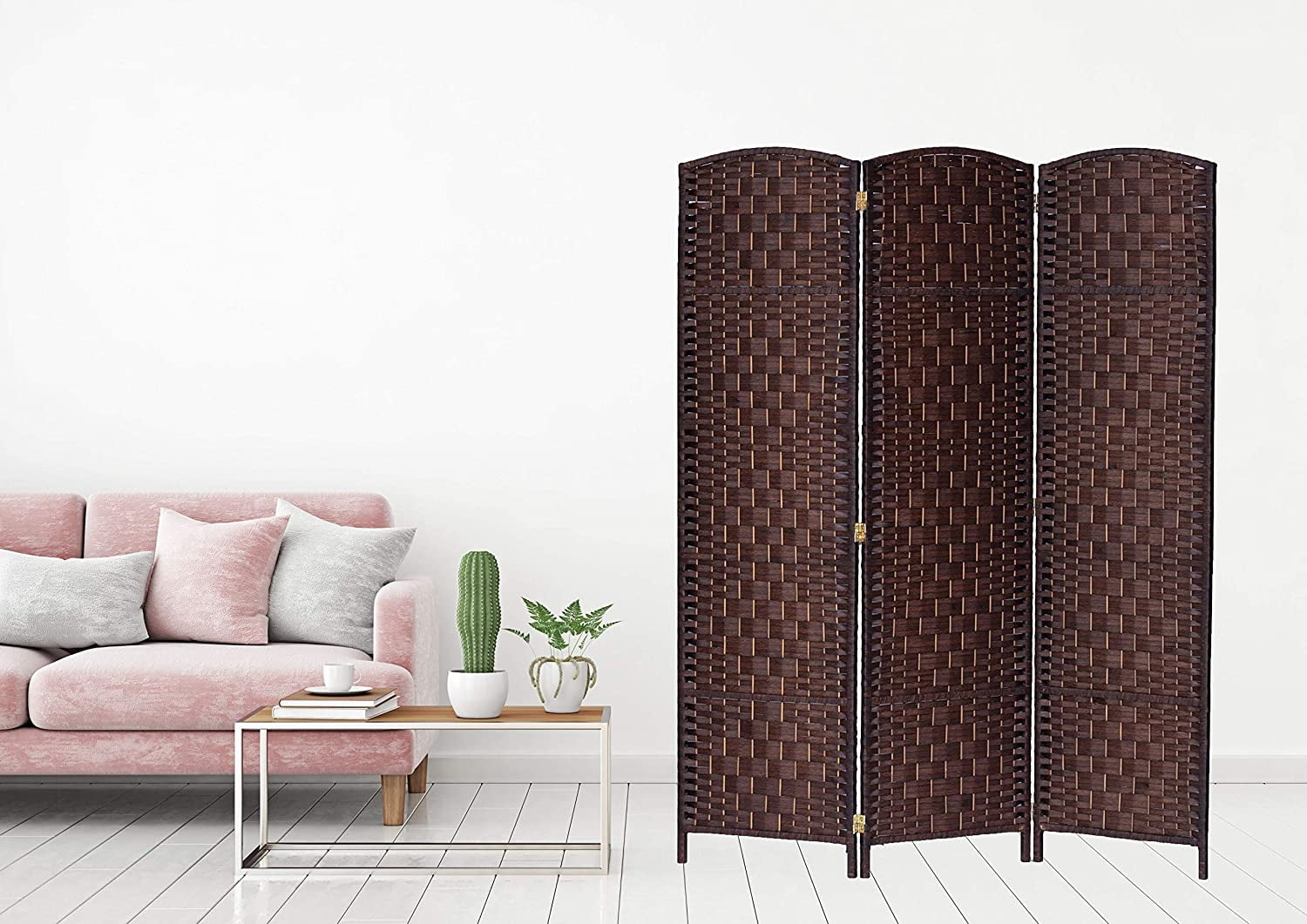 Room Divider 3 Panels Diamond Weave Fiber Privacy Partition Screen ...
