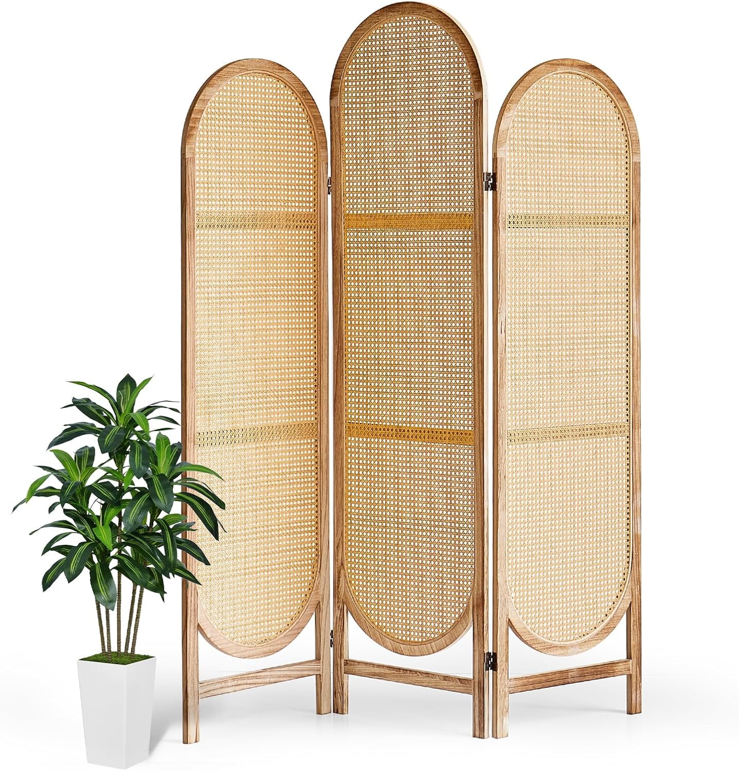 Room Divider 3 Panels, Hand-Woven Rattan Room Divider Wall, Foldable ...