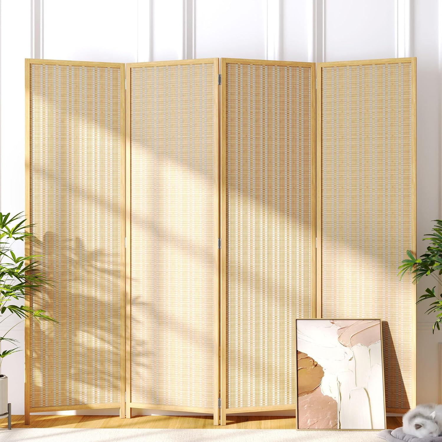 Room Divider 4 Panel Folding Privacy Screen, Bamboo Room Divider Screen ...