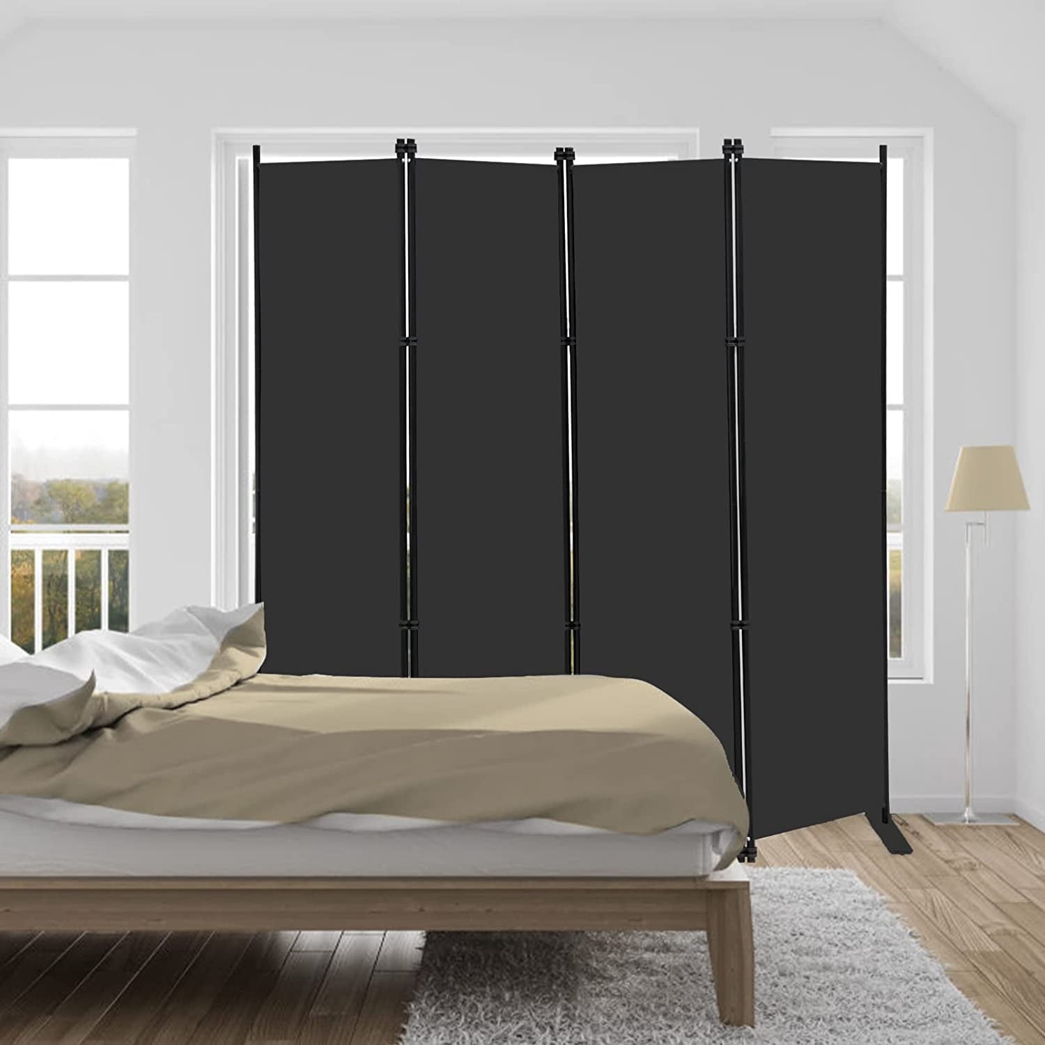Room Divider 4-Panel Folding Privacy Screen, Black 6FT Indoor Partition ...