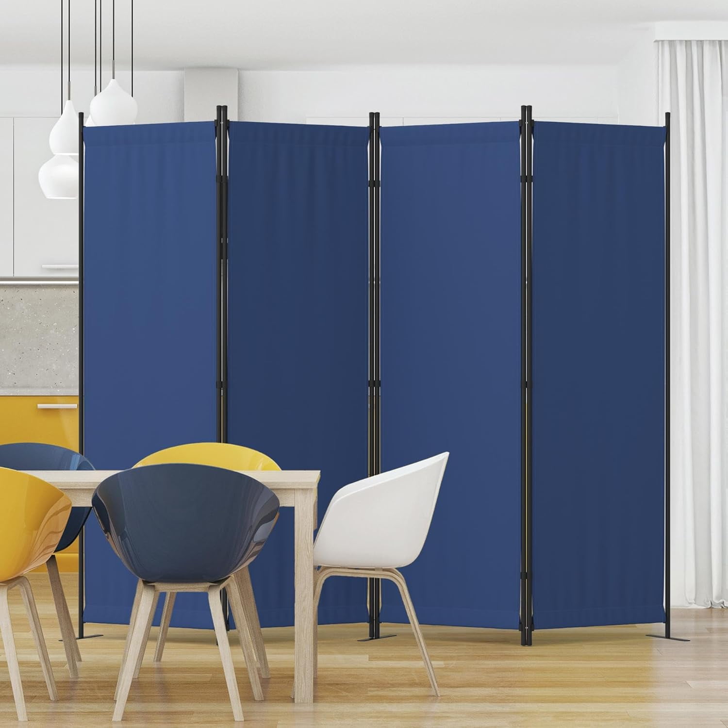 Room Divider 4 Panel Folding Privacy Screens with 3 Wider Feet Portable ...