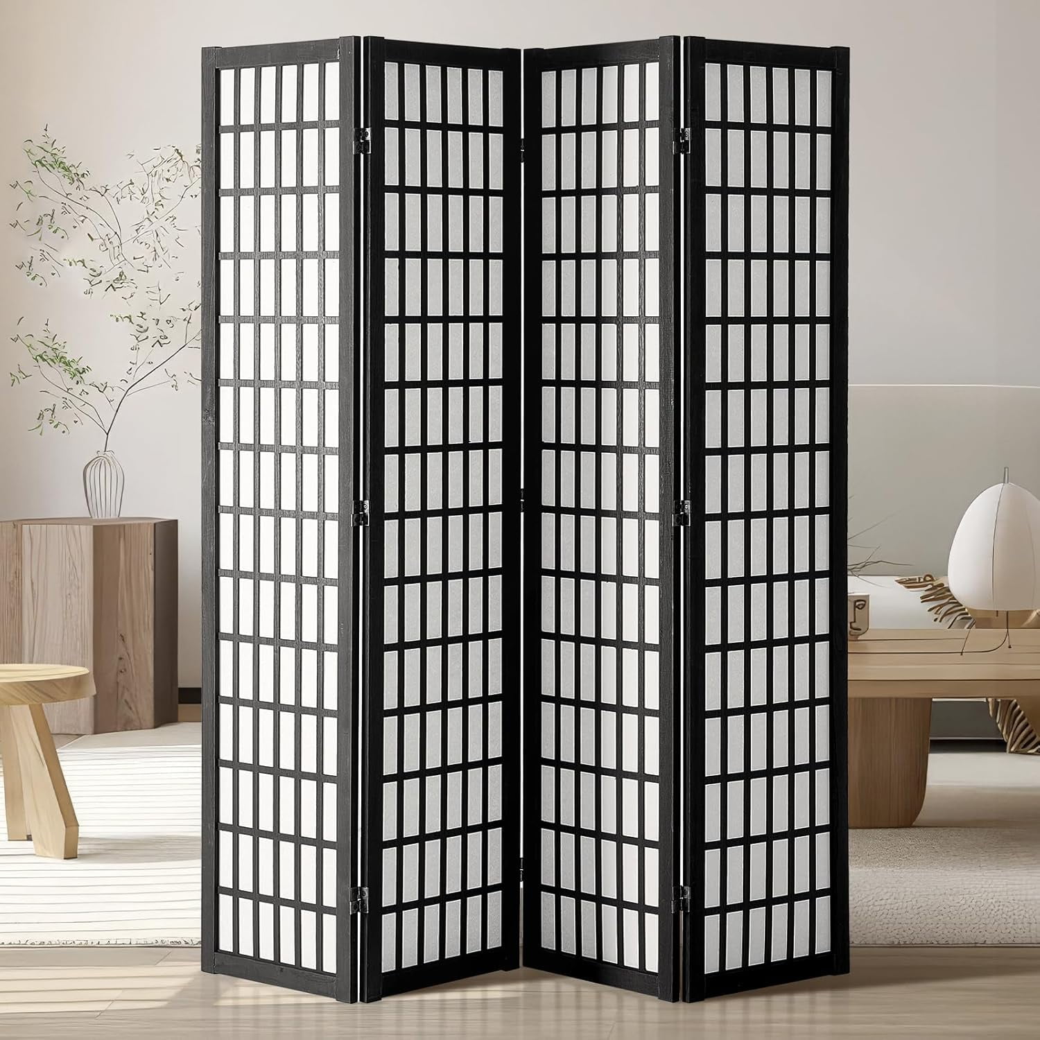 Room Divider, 4 Panel Japanese Room Divider, Wood Folding Privacy ...