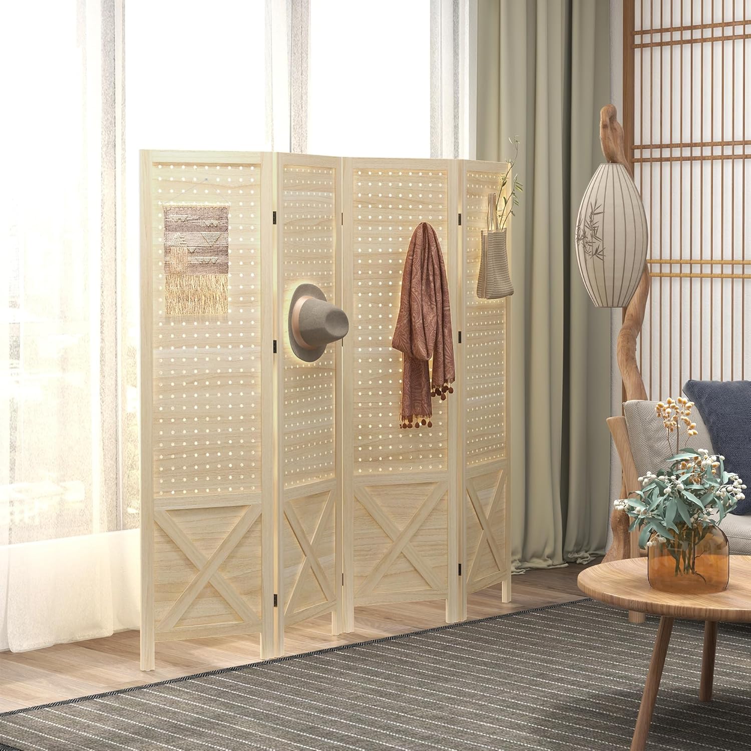 Room Divider 4 Panel Room Dividers with Pegboard Design Partition Room ...