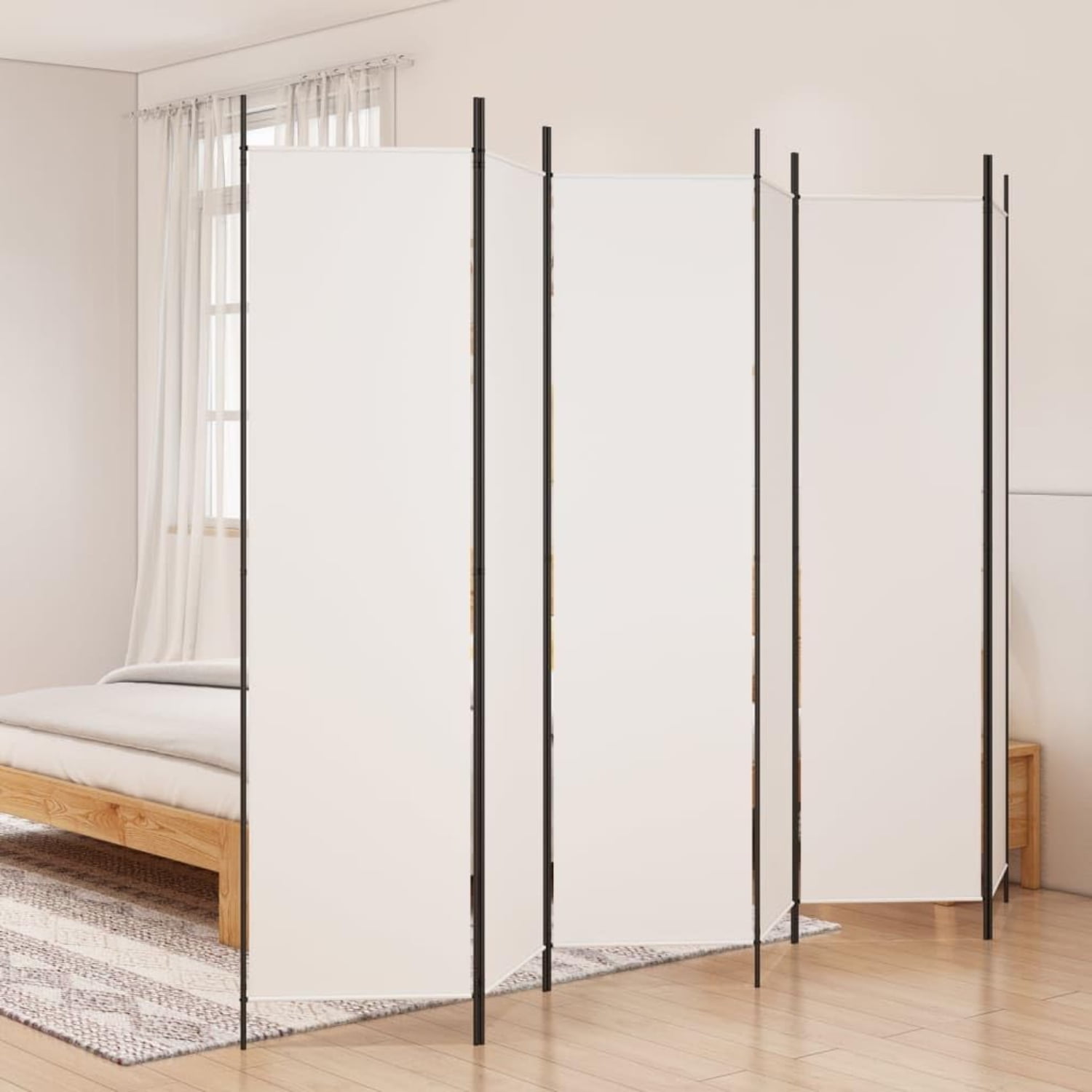 Room Divider 4-Panel Room Divider White 78.7"x86.6" Fabric Room ...