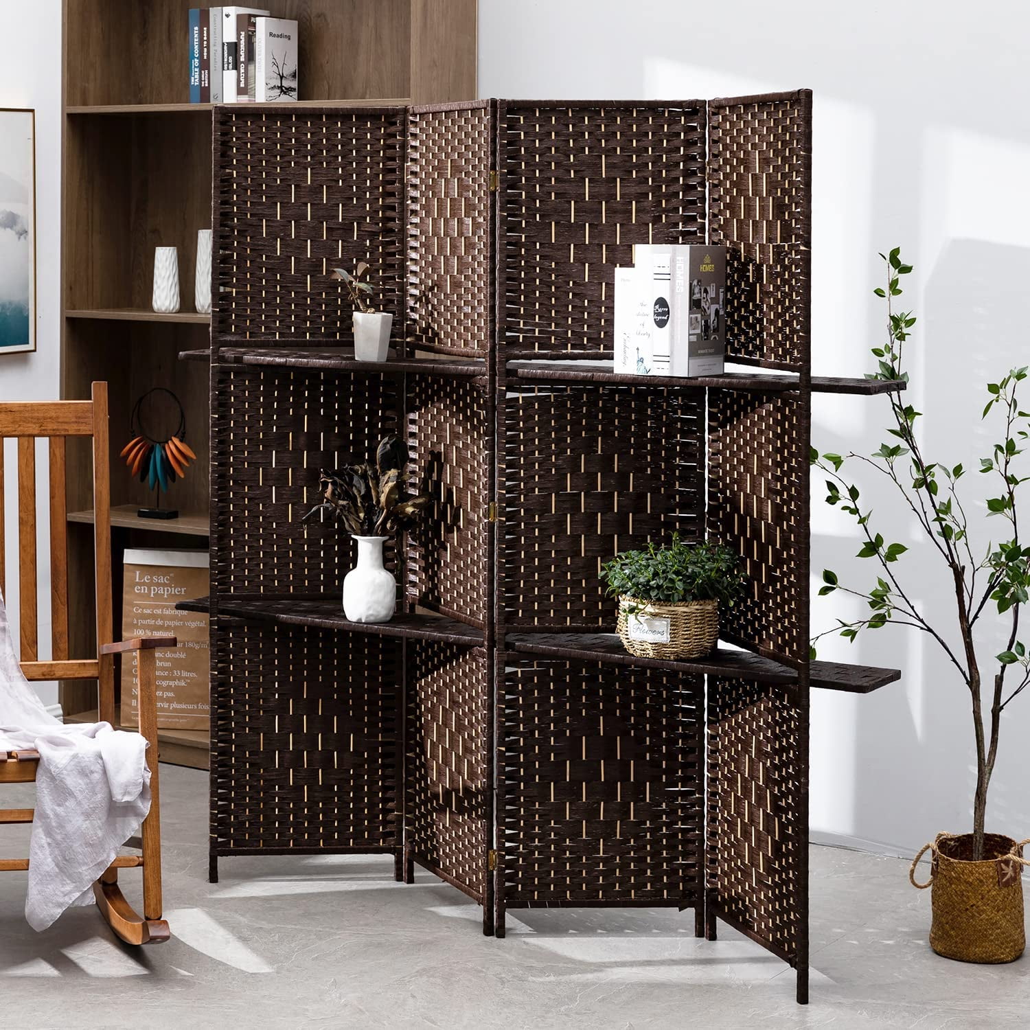 4-Panel Wooden Frame Room Divider, Foldable, Portable with Removable ...