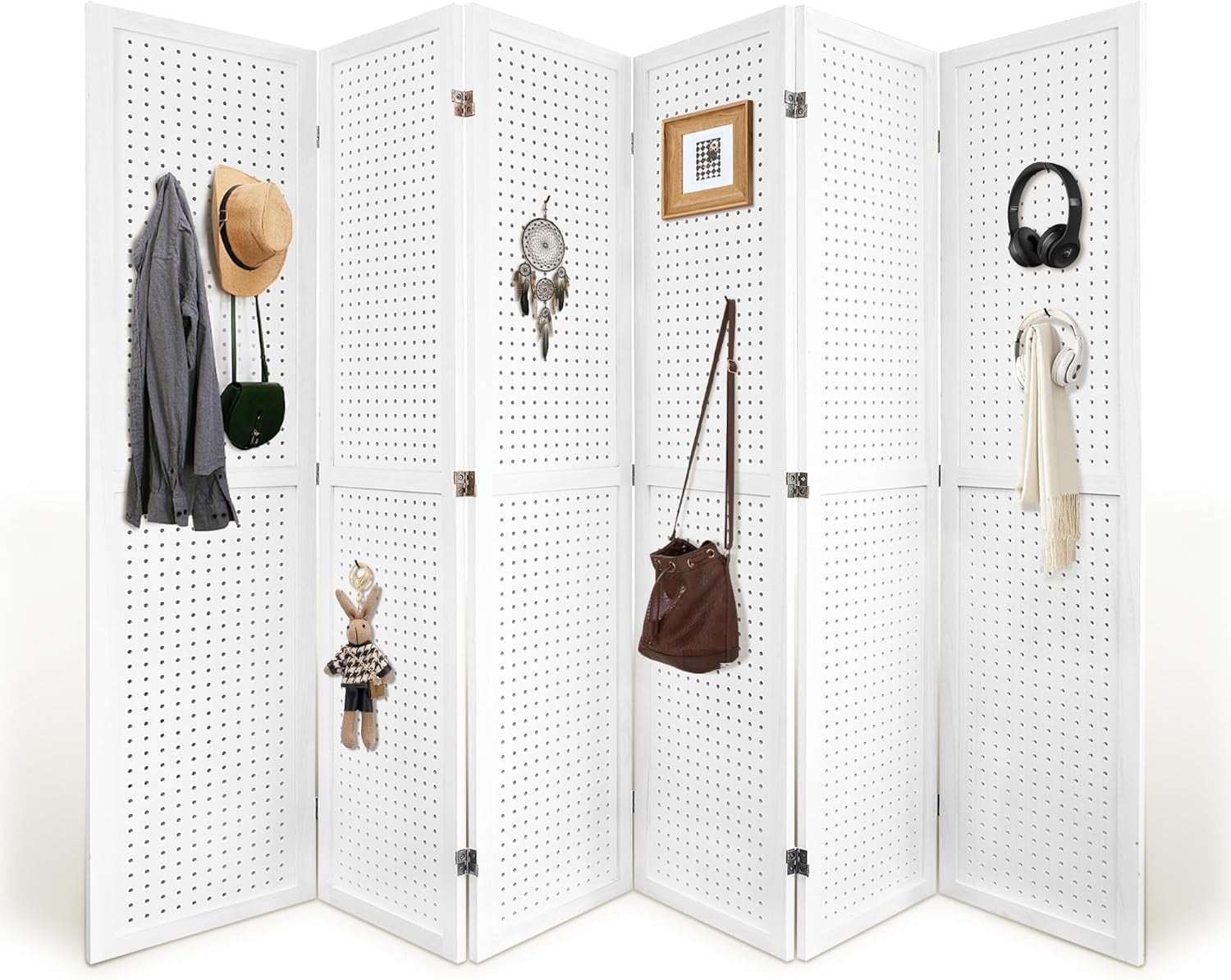 Room Divider, 5.6FT Folding Room Divider Panel, 6 Panel Pegboard ...