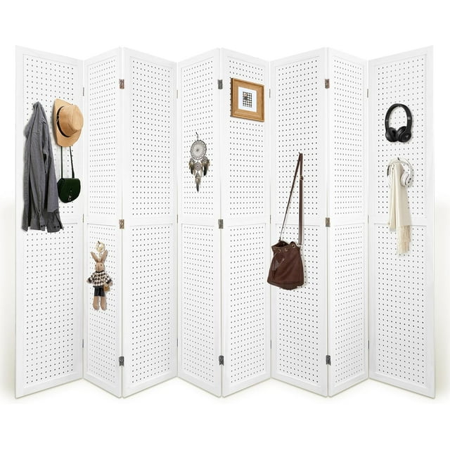 Room Divider, 5.6FT Folding Room Divider Panel, 8 Panel Pegboard ...