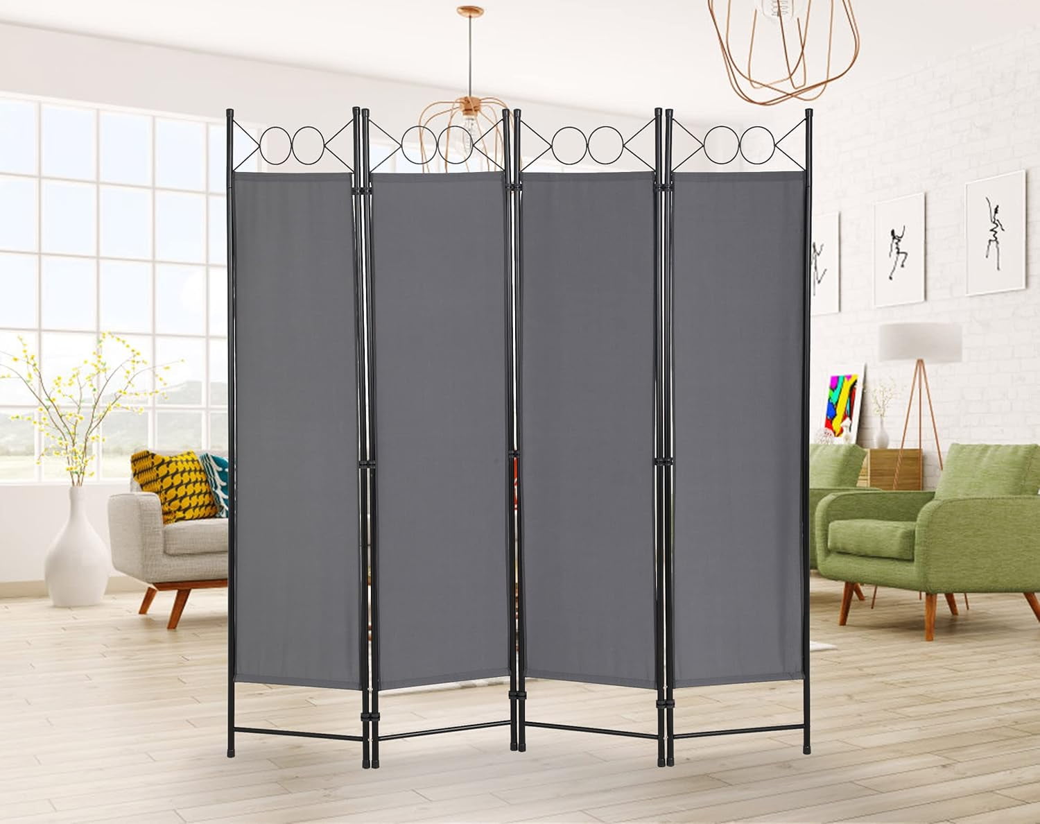 Room Divider 5.6FT Freestanding Dressing Screen 5.4FT Width Foldable ...