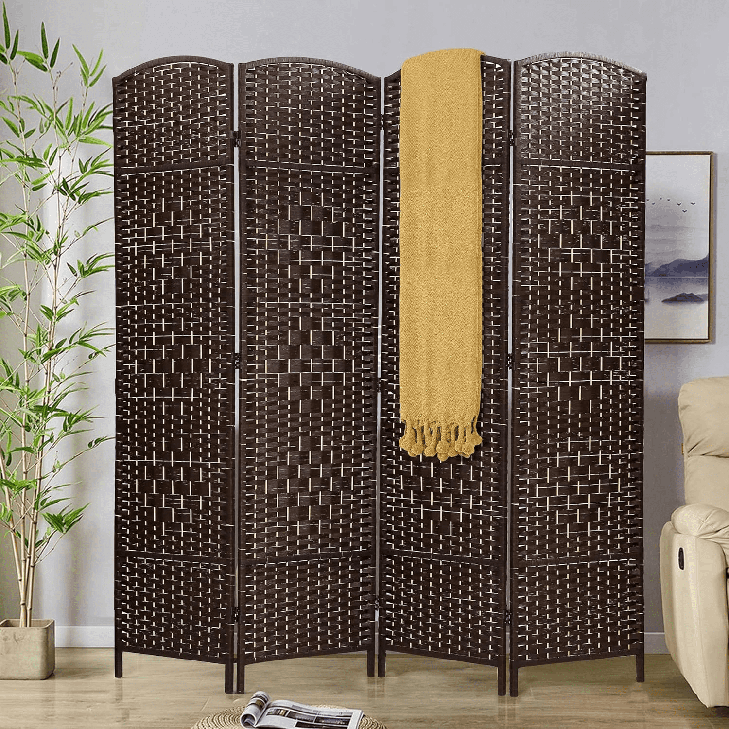 Room Divider 6 Ft Folding Wall Divider with Diamond Fiber Indoor ...