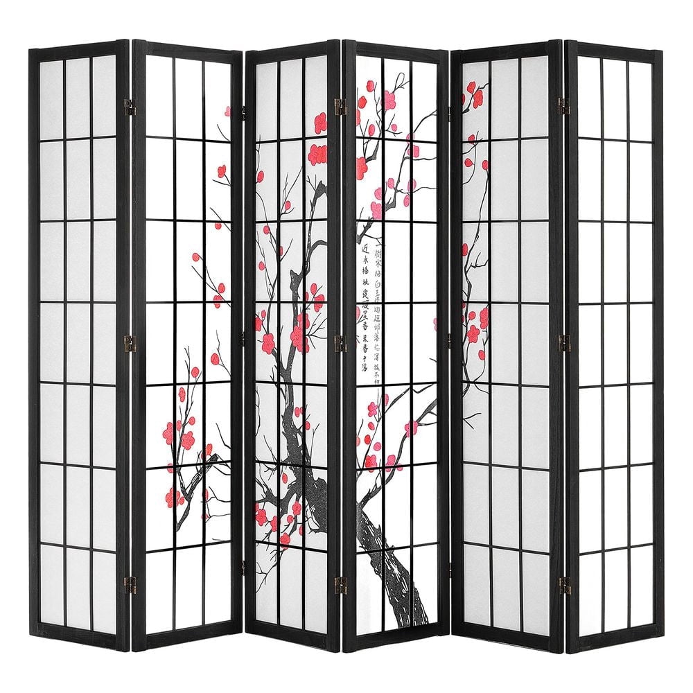 Room Divider, 6 Panel Japanese Room Divider Screen, Wood Folding ...