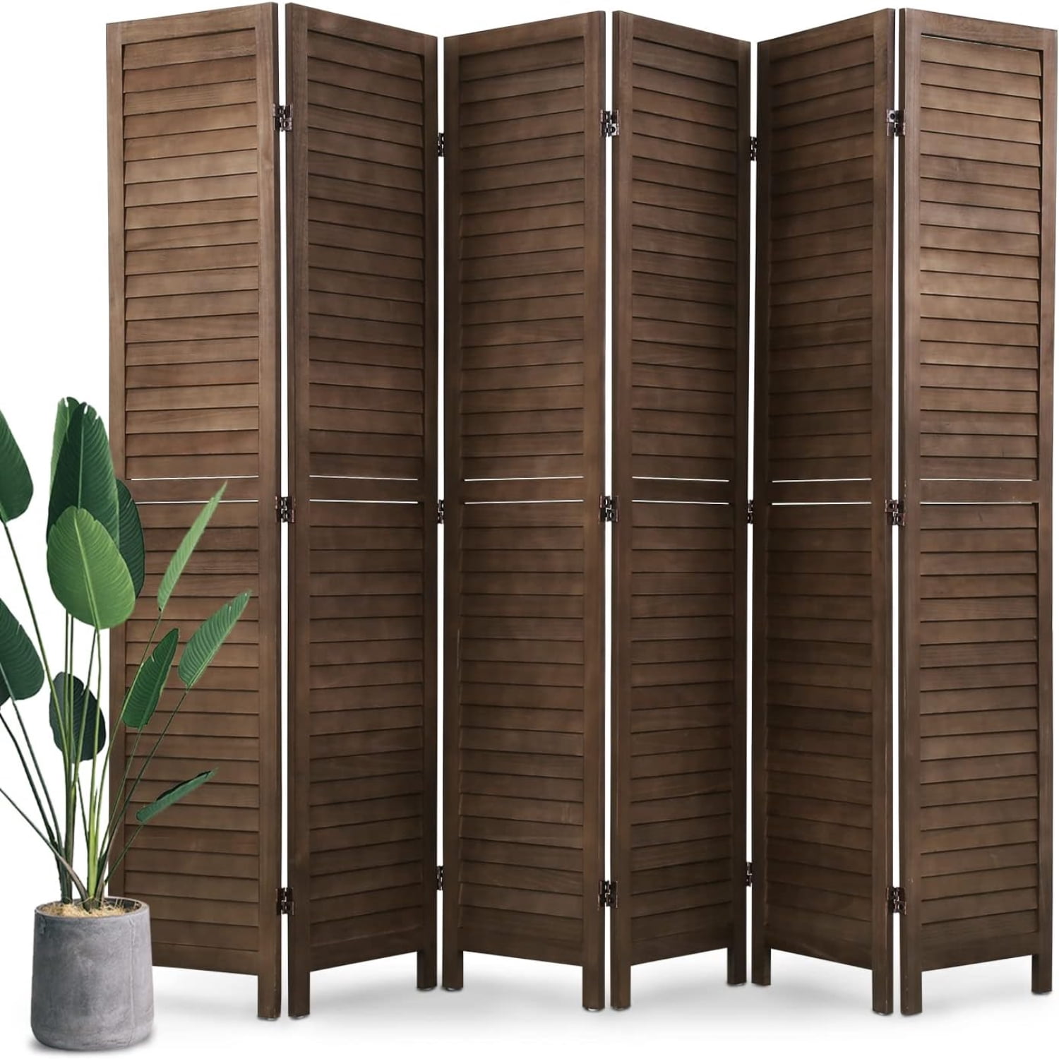 Room Divider 6 Panels 5.75FT Wooden Room Divider Wall Folding Privacy ...