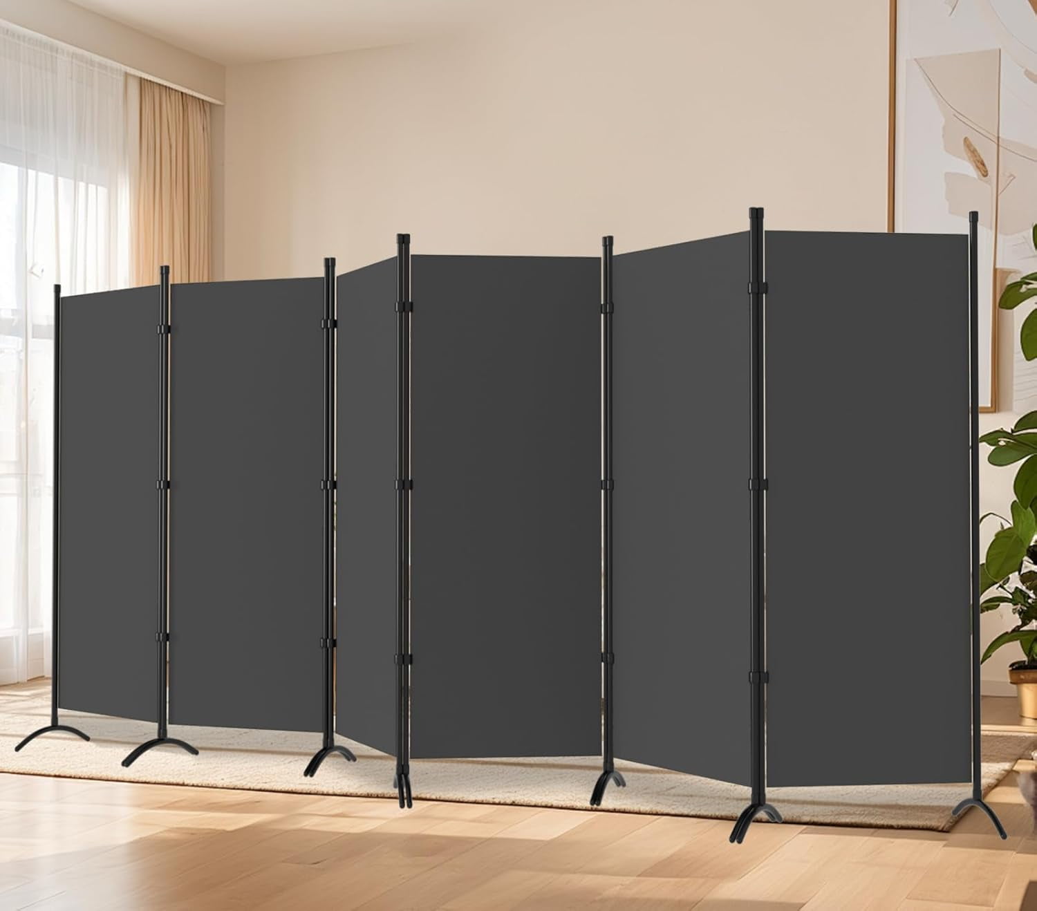 Room Divider-6 Panels Grey Folding Privacy Screens, 6 ft Partition Room ...