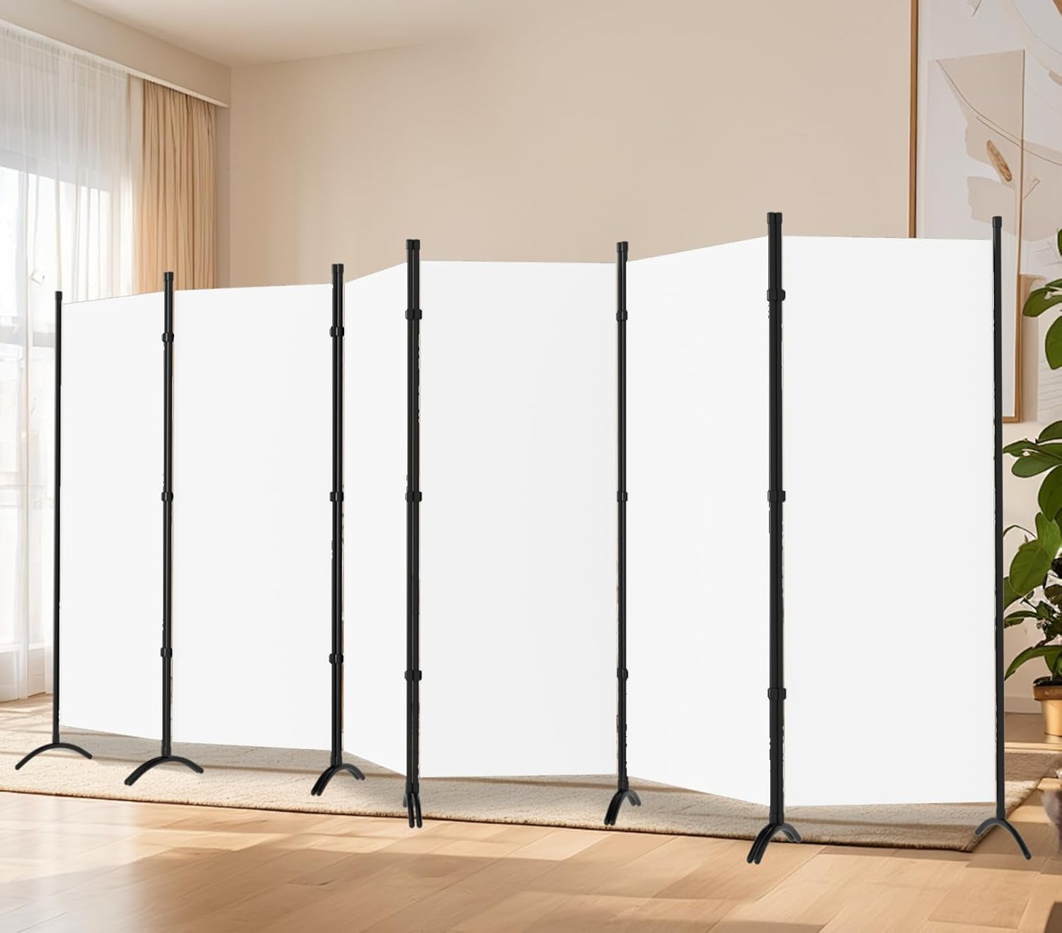Room Divider-6 Panels White Folding Privacy Screens, 6 ft Partition ...