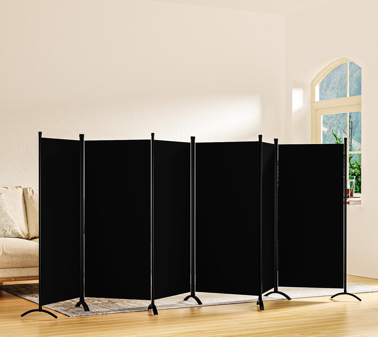 Room Divider-6 Panels Black Folding Privacy Screens, 6 ft Partition ...