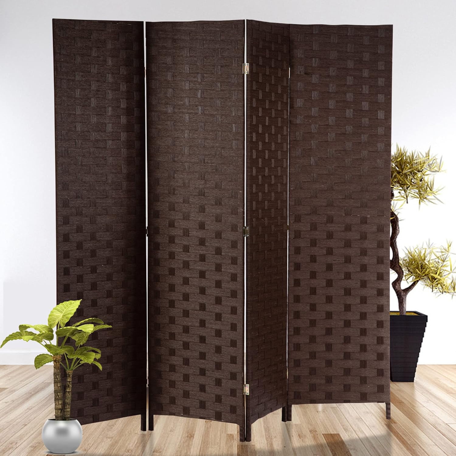 Room Divider 6FT 4 Panels Wall Divider Privacy Screen Wood Mesh Hand ...