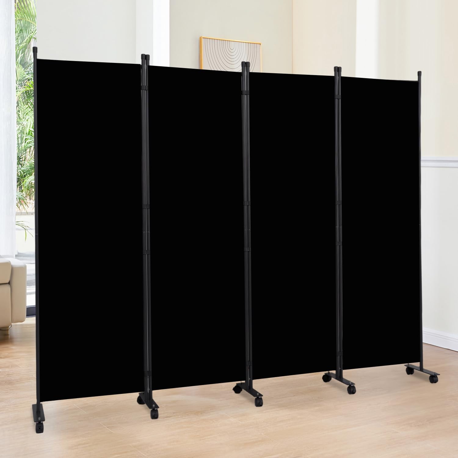 Room Divider 6FT Room Partition with Lockable Wheels,4 Panel (Thicked ...