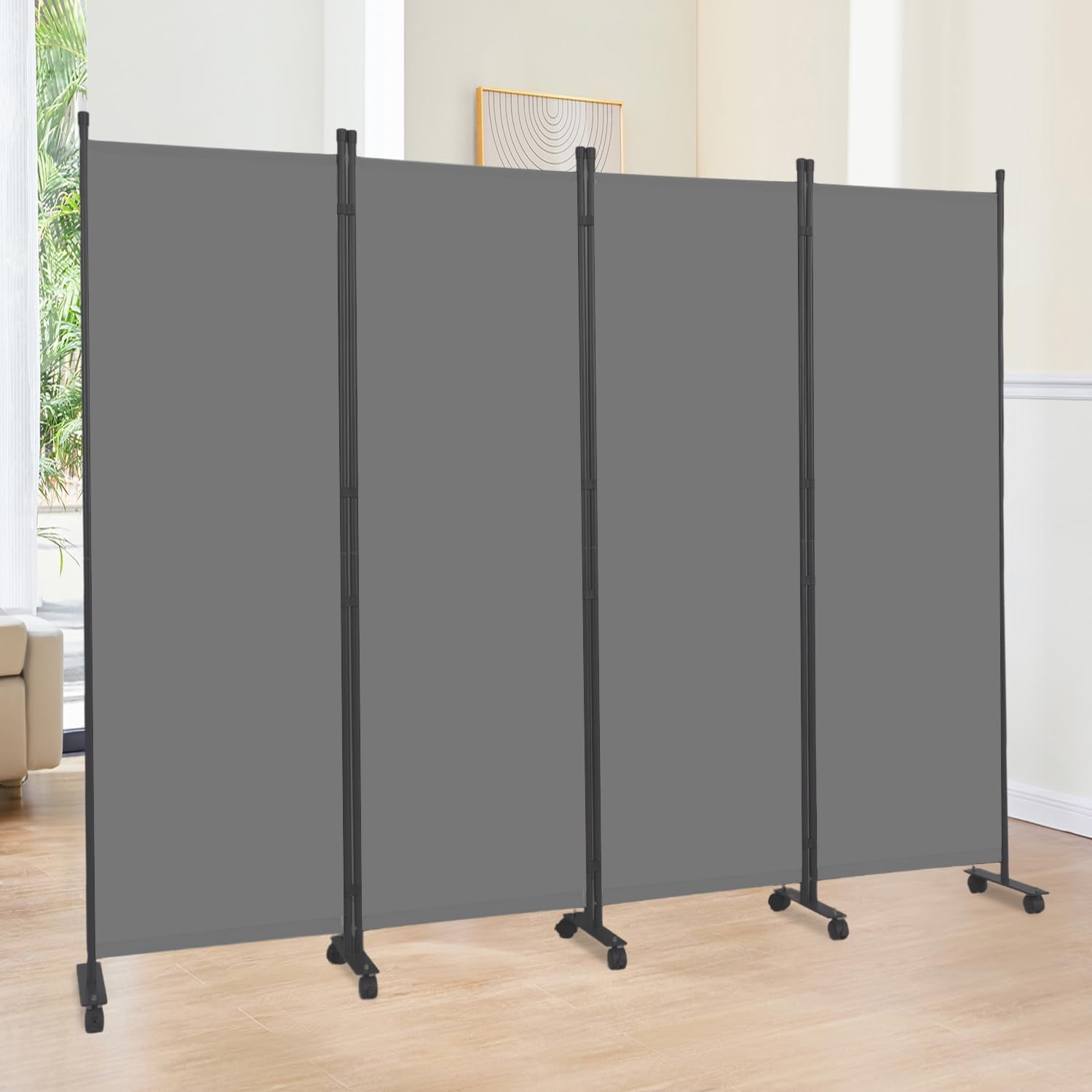 Room Divider 6FT Room Partition with Lockable Wheels,4 Panel (Thicked ...