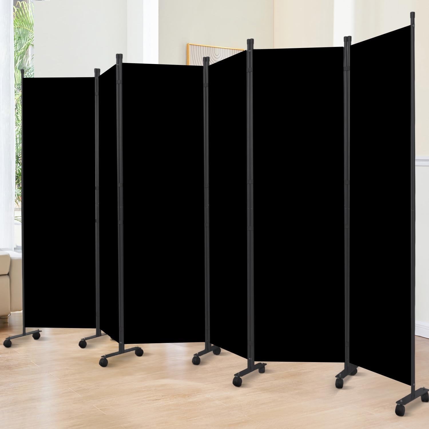 Room Divider 6FT Room Partition with Lockable Wheels, 6 Panel (Thicked ...