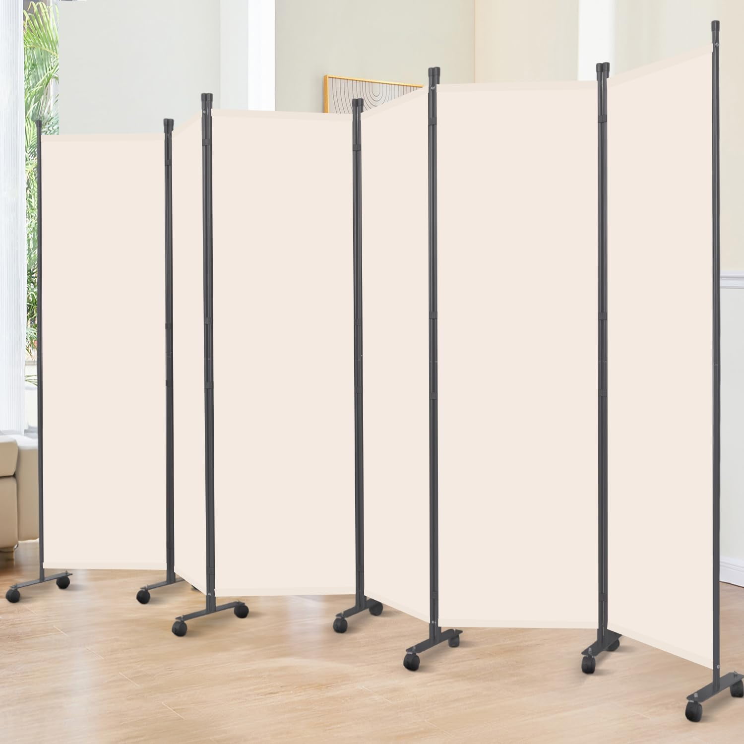 Room Divider 6FT Room Partition with Lockable Wheels, 6 Panel (Thicked ...