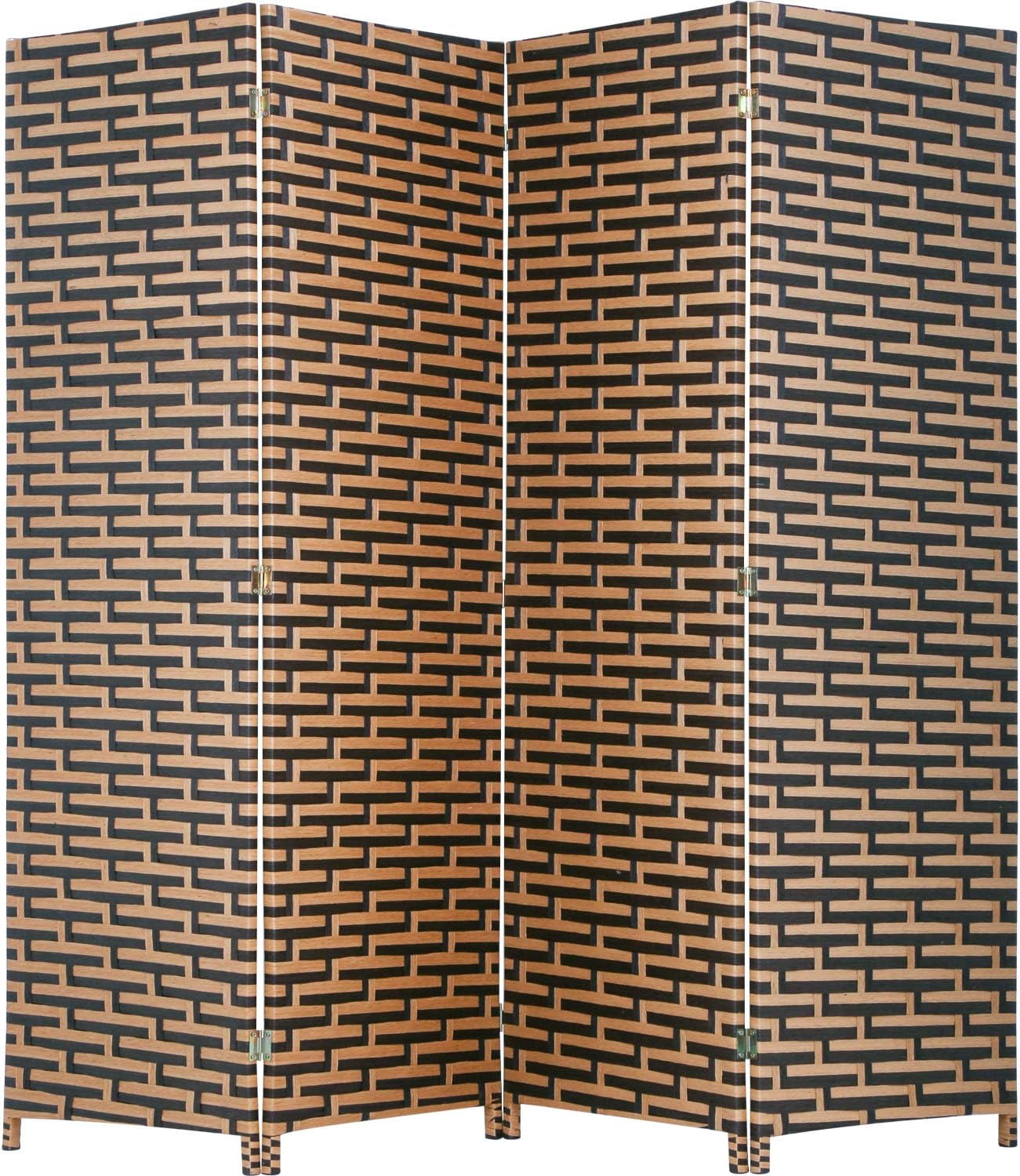 Room Divider 6FT Wall Divider Wood Screen 4 Panels Wood Mesh Hand-Woven ...