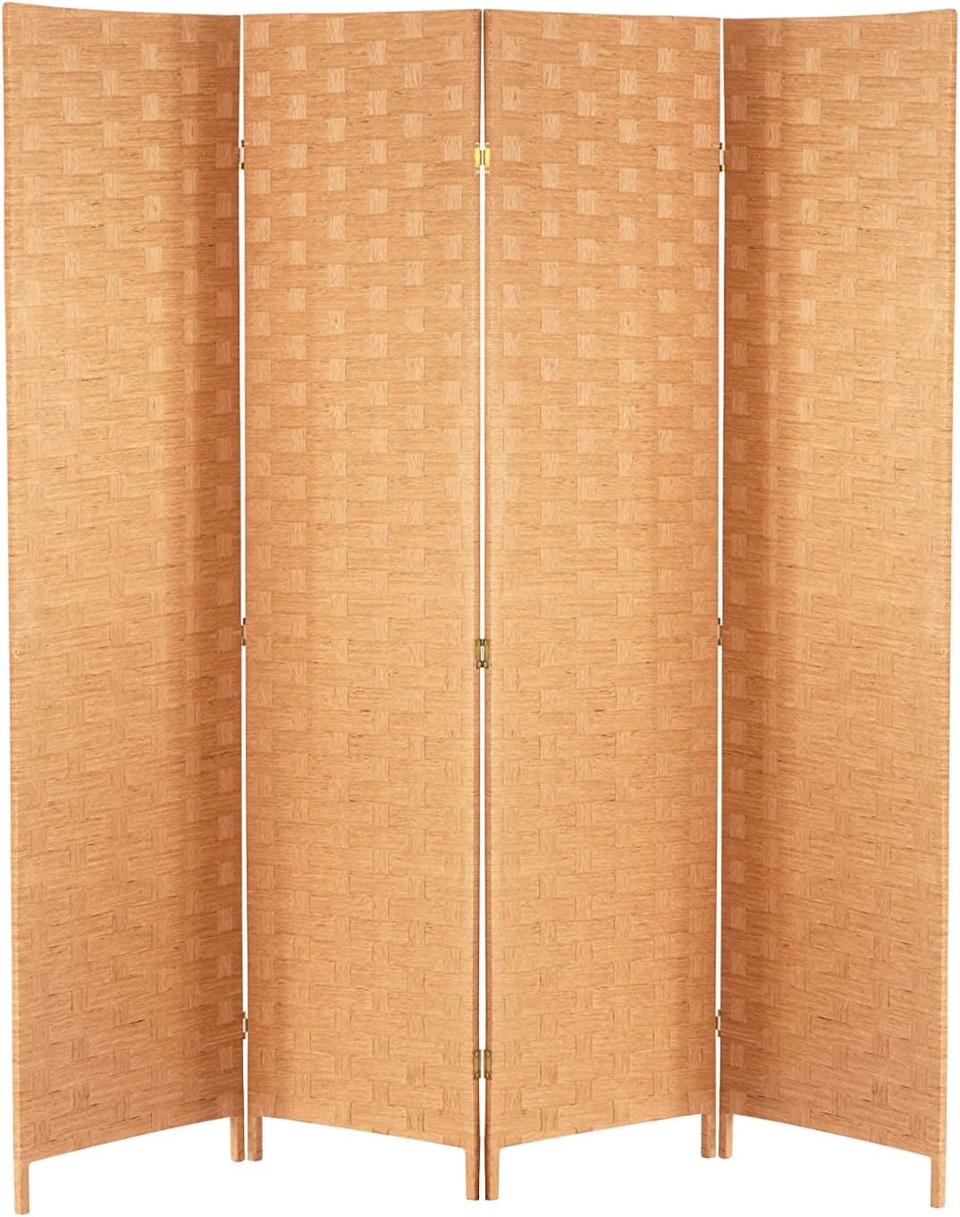 Room Divider 6FT Wall Divider Wood Screen 4 Panels Wood Mesh Hand-Woven ...