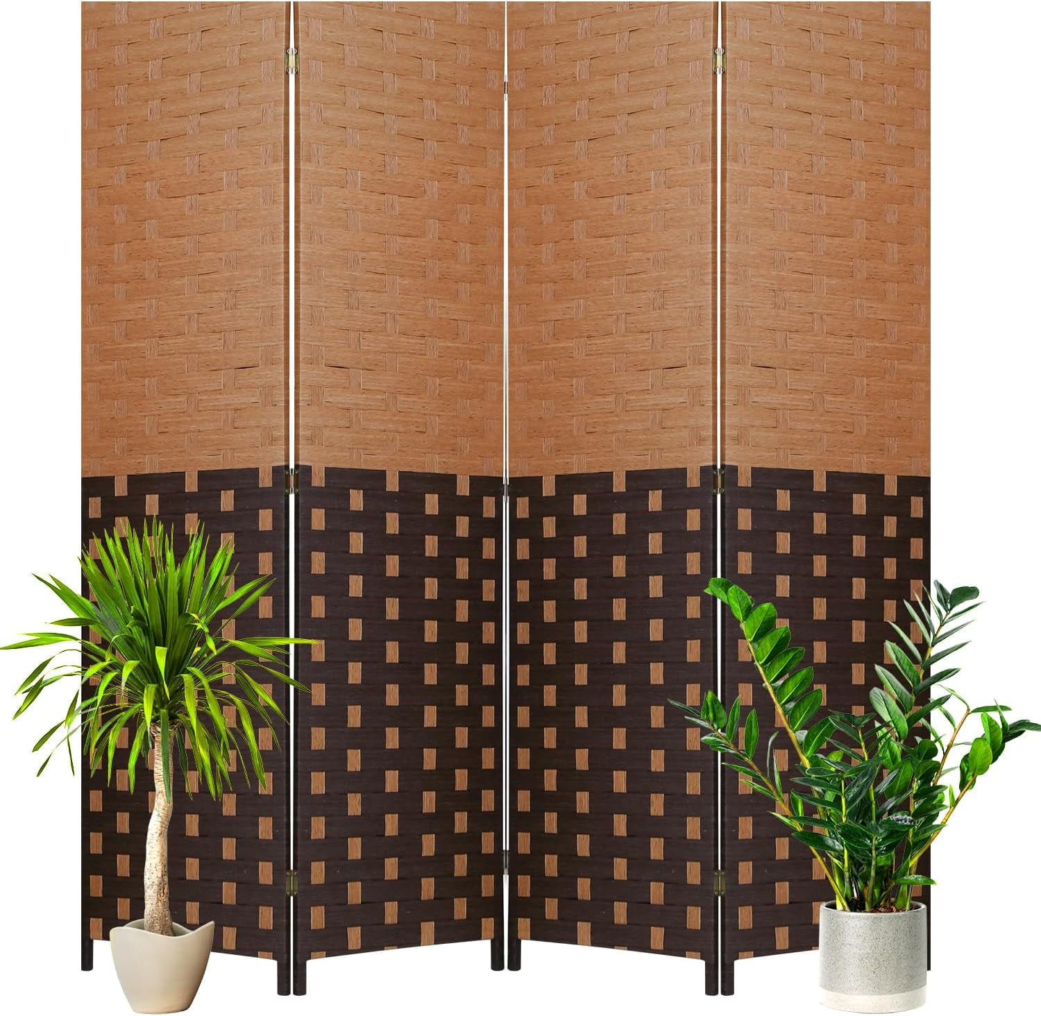Room Divider, 6FT Wall Divider Wood Screen 4 Panels Wood Mesh Hand ...