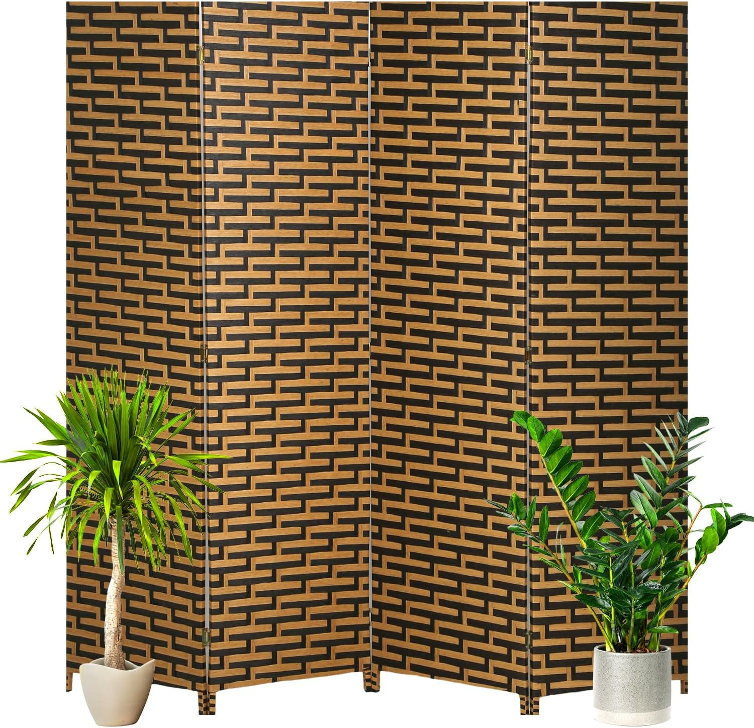 Room Divider, 6FT Wall Divider Wood Screen 4 Panels Wood Mesh Hand ...