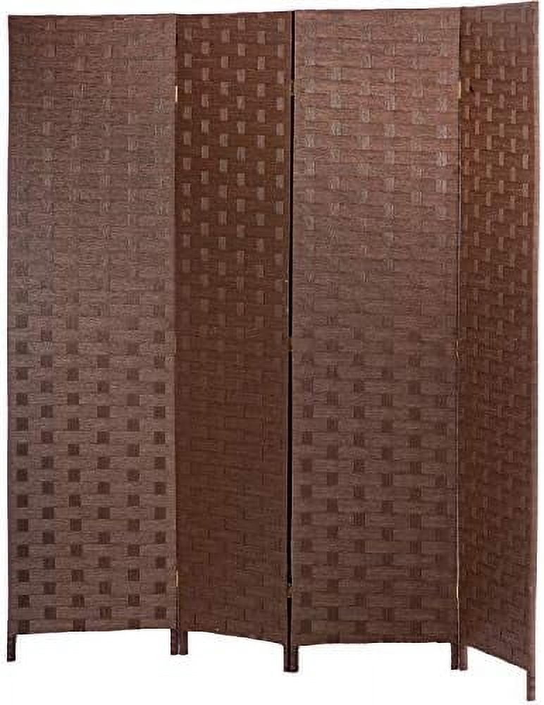 Room Divider 6FT Wall Divider Wood Screen 4 Panels Wood Mesh Hand-Woven ...