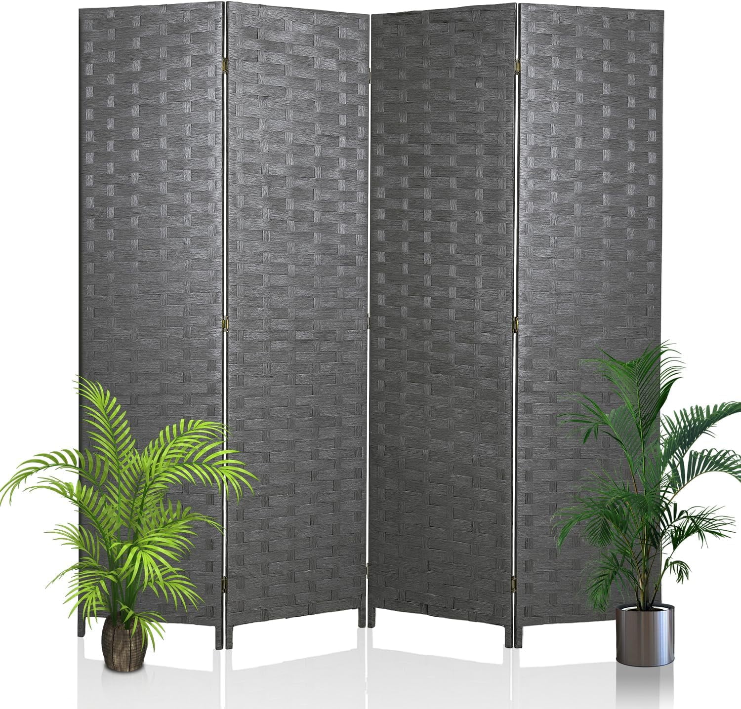 Room Divider, 6FT Wall Divider Wood Screen 4 Panels Wood Mesh Hand ...