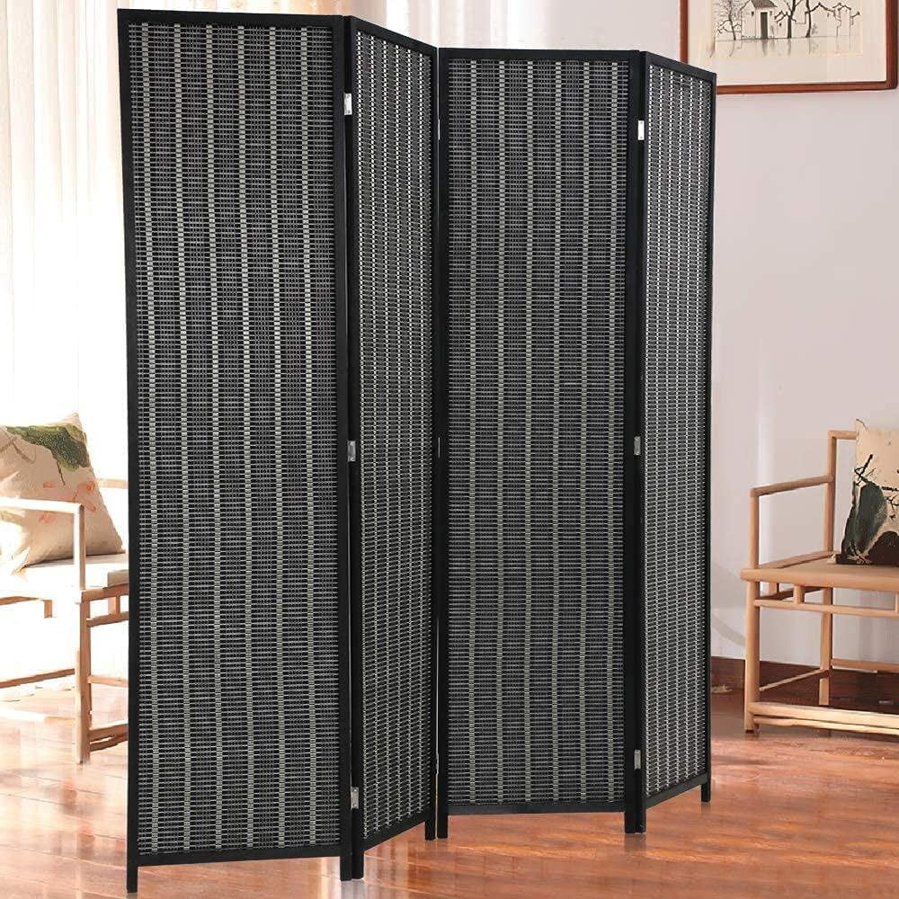 Room Divider Bamboo Woven Folding Privacy Screen Portable Double Screen ...