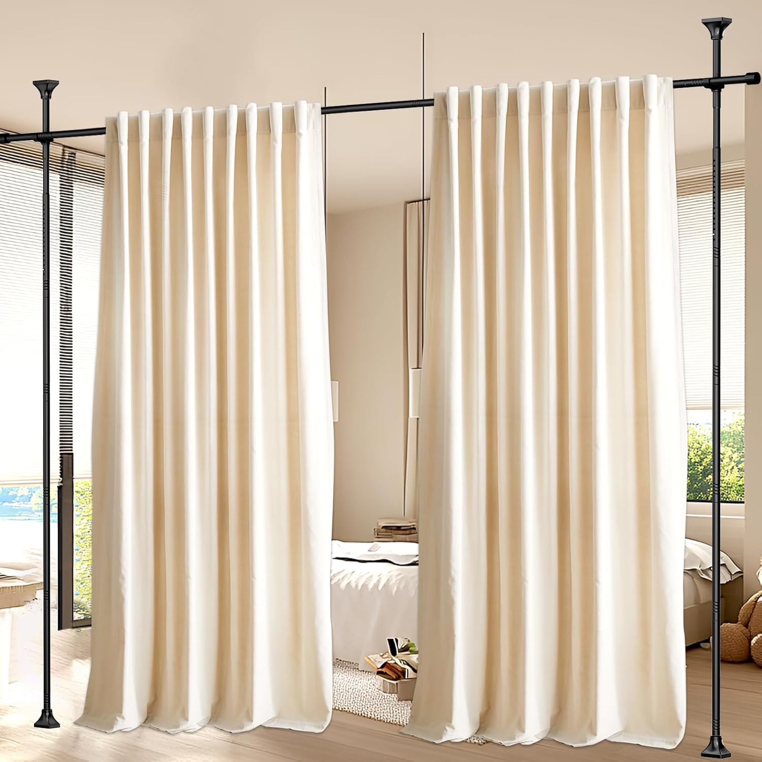 Room Divider Curtain Rod, 3.8-9.7 Feet (H) 30-89 Inches (W) Adjustable ...
