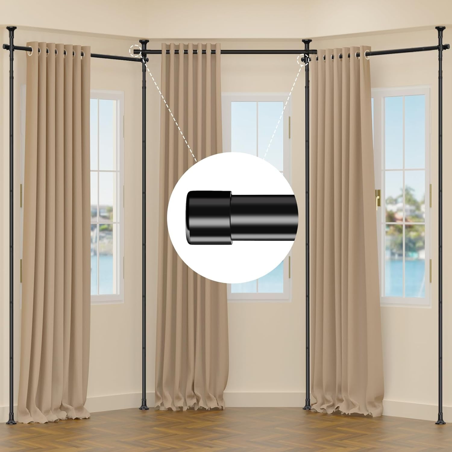 Room Divider Curtain Rod - 4-10ft(H) 28-171inch(W) No Drilling Tension ...