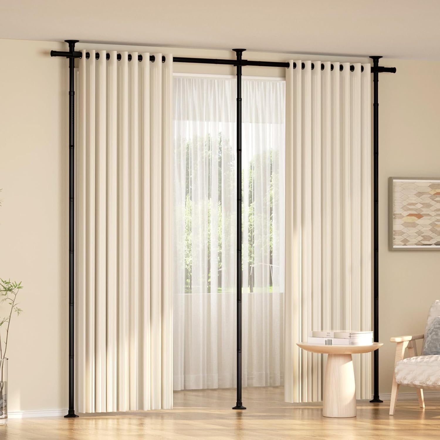 Room Divider Curtain Rod, Double Vertical Tension Rods, No Drilling ...