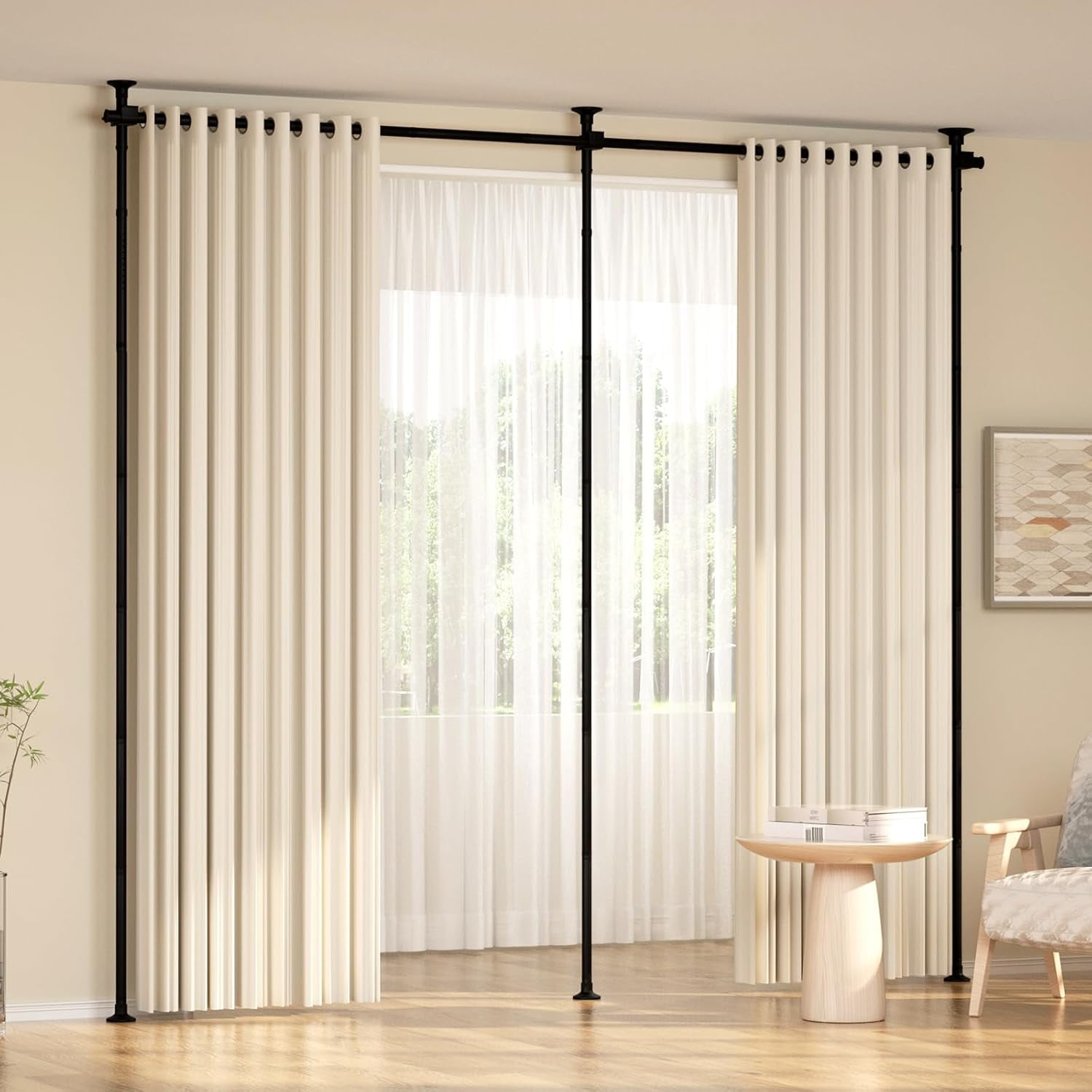 Room Divider Curtain Rod, Double Vertical Tension Rods, No Drilling ...
