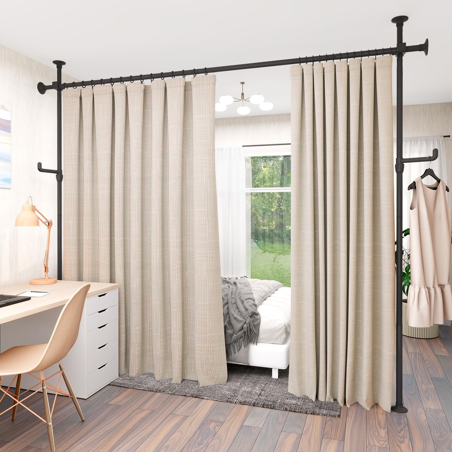 Room Divider Curtain Rod No Drilling, 4-10ft (W) x 4-10ft (H) Room ...