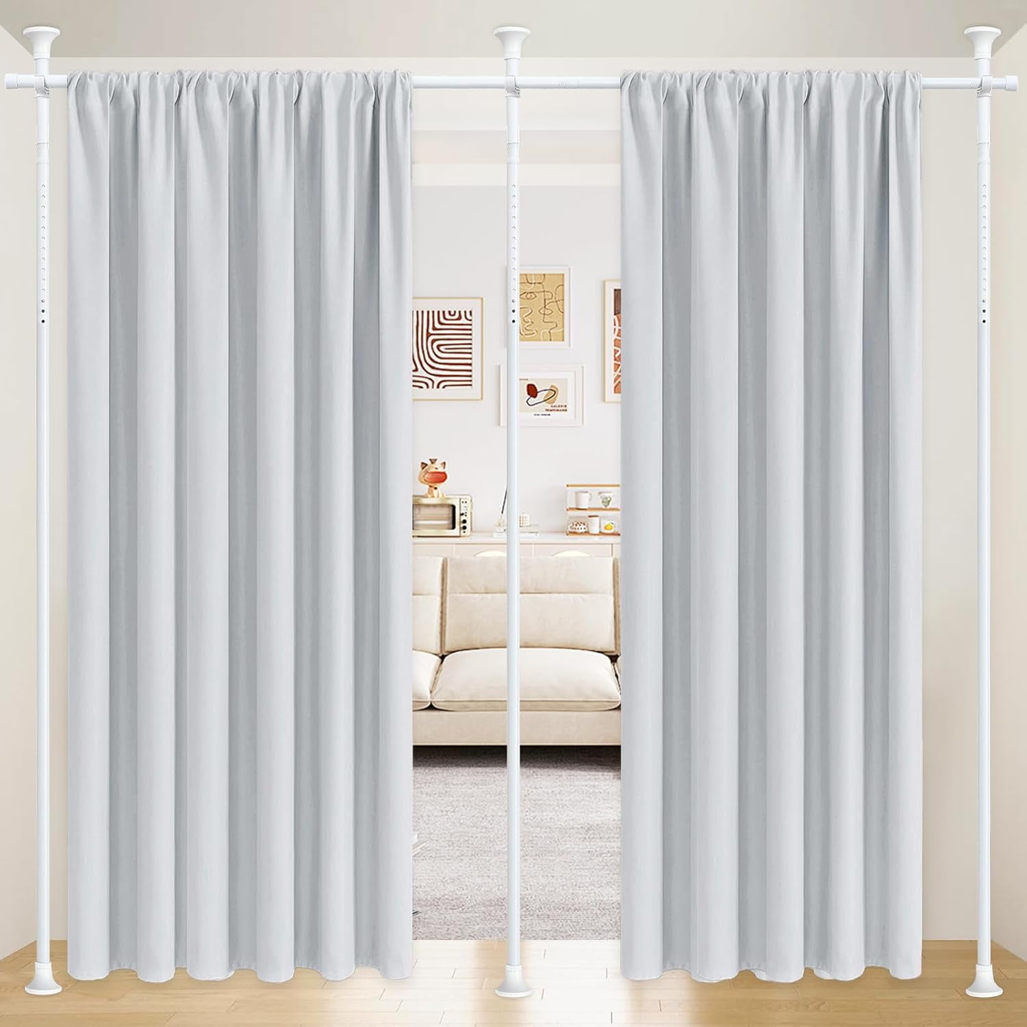Room Divider Curtain Rod, No Drilling Rod, 48-120inch (H) 28-144inch(W ...