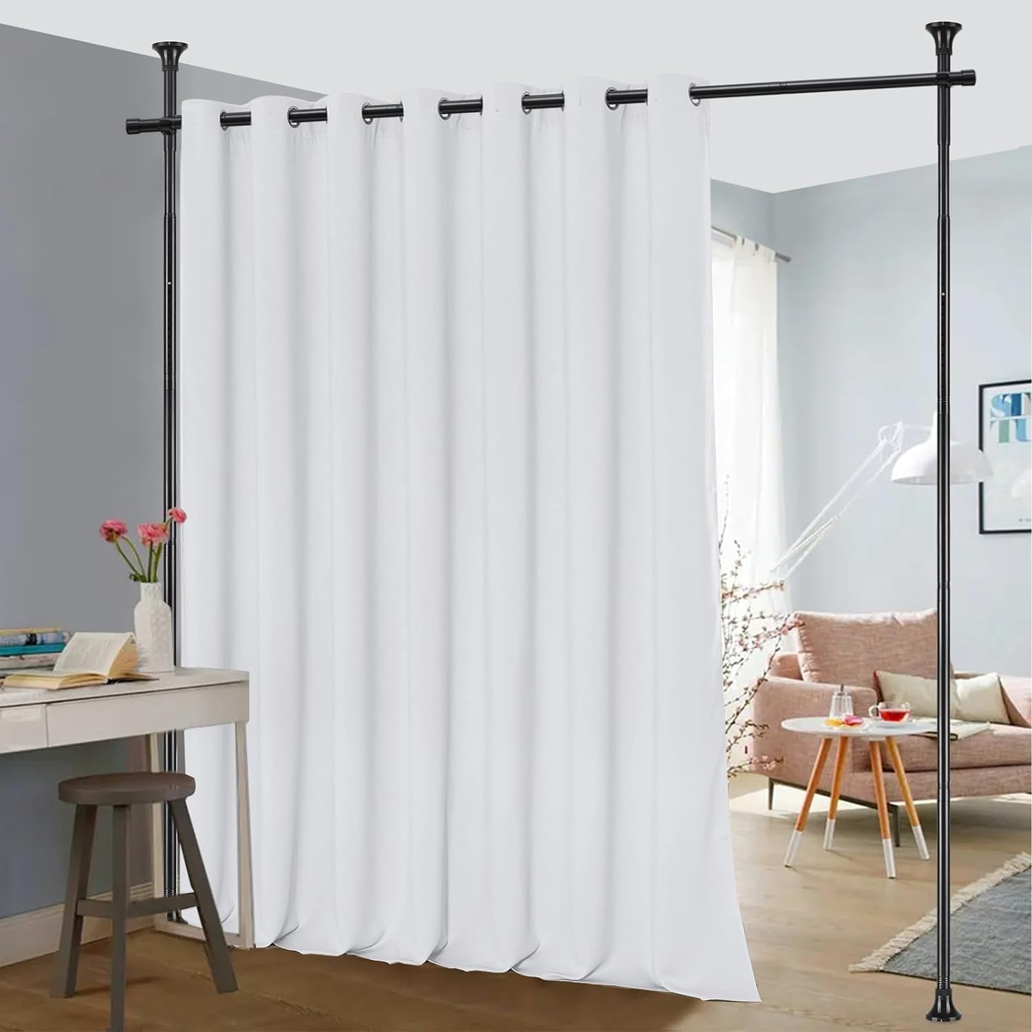 Room Divider Curtain Rod, No Drilling Tension Rod Room Dividers for ...