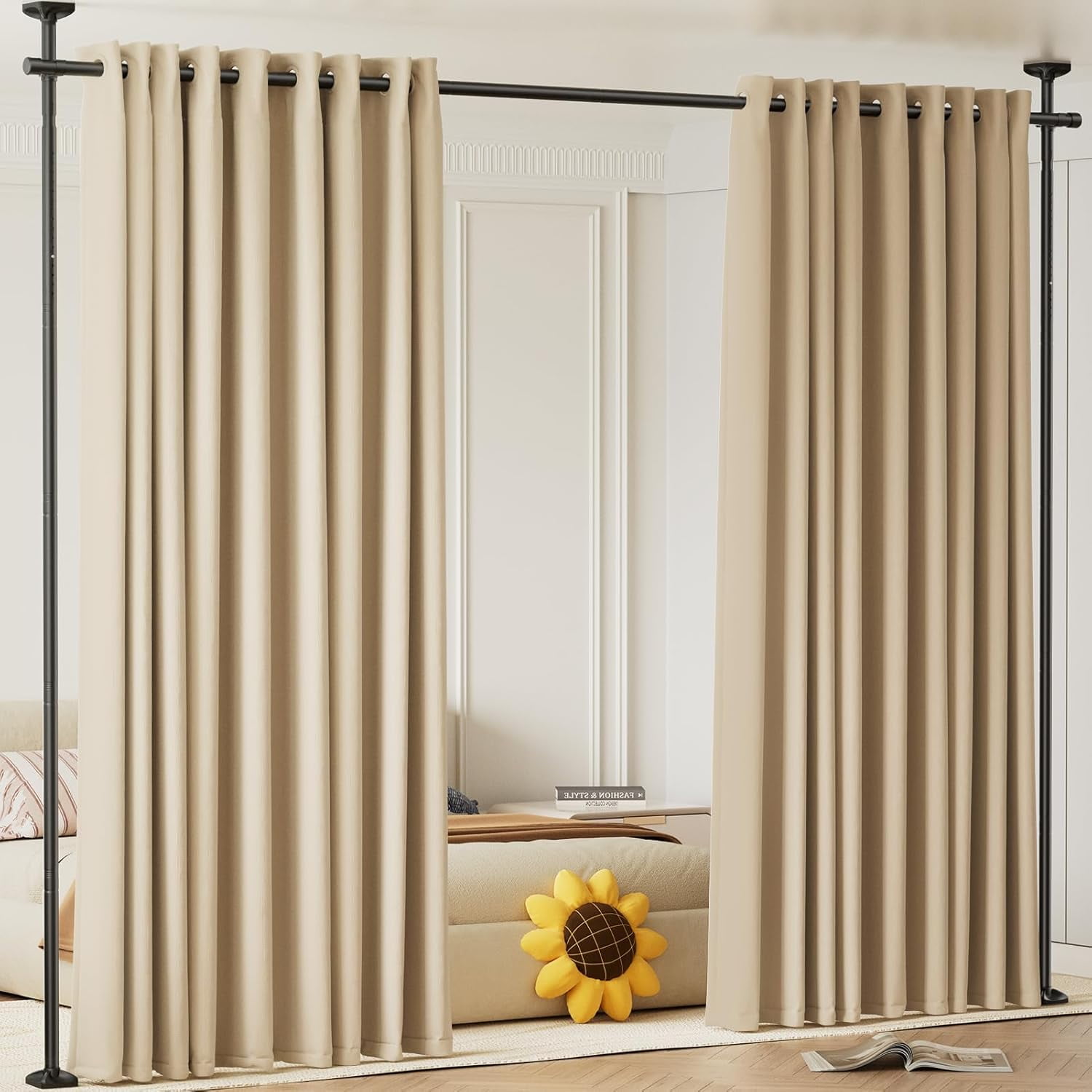 Room Divider Curtain Rod, No Drilling Tension Rod for Room Separation ...