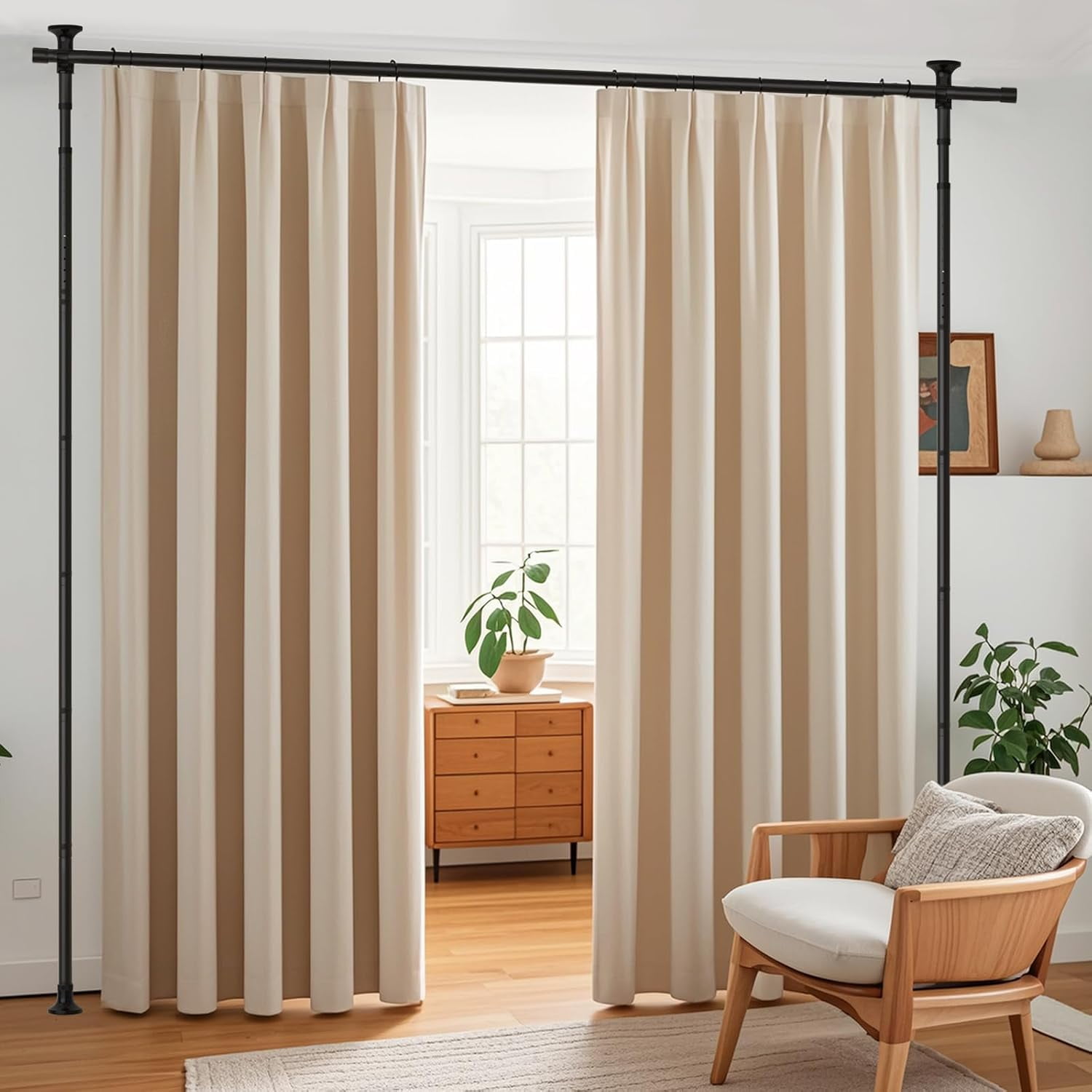 Room Divider Curtain Rod，No Drilling Curtain Rod Wall Divider for Room ...