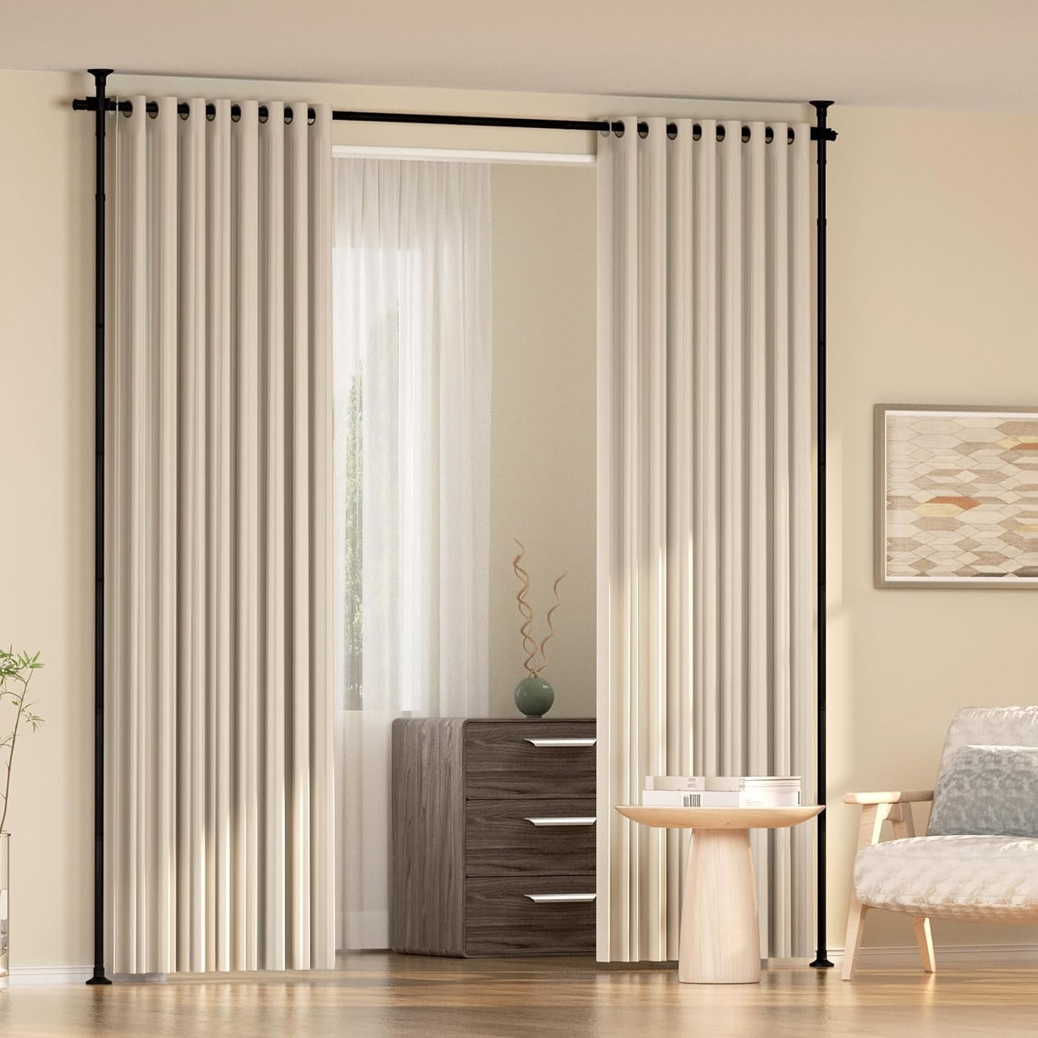 Room Divider Curtain Rod, Vertical Tension Rod, No Drilling Floor to ...