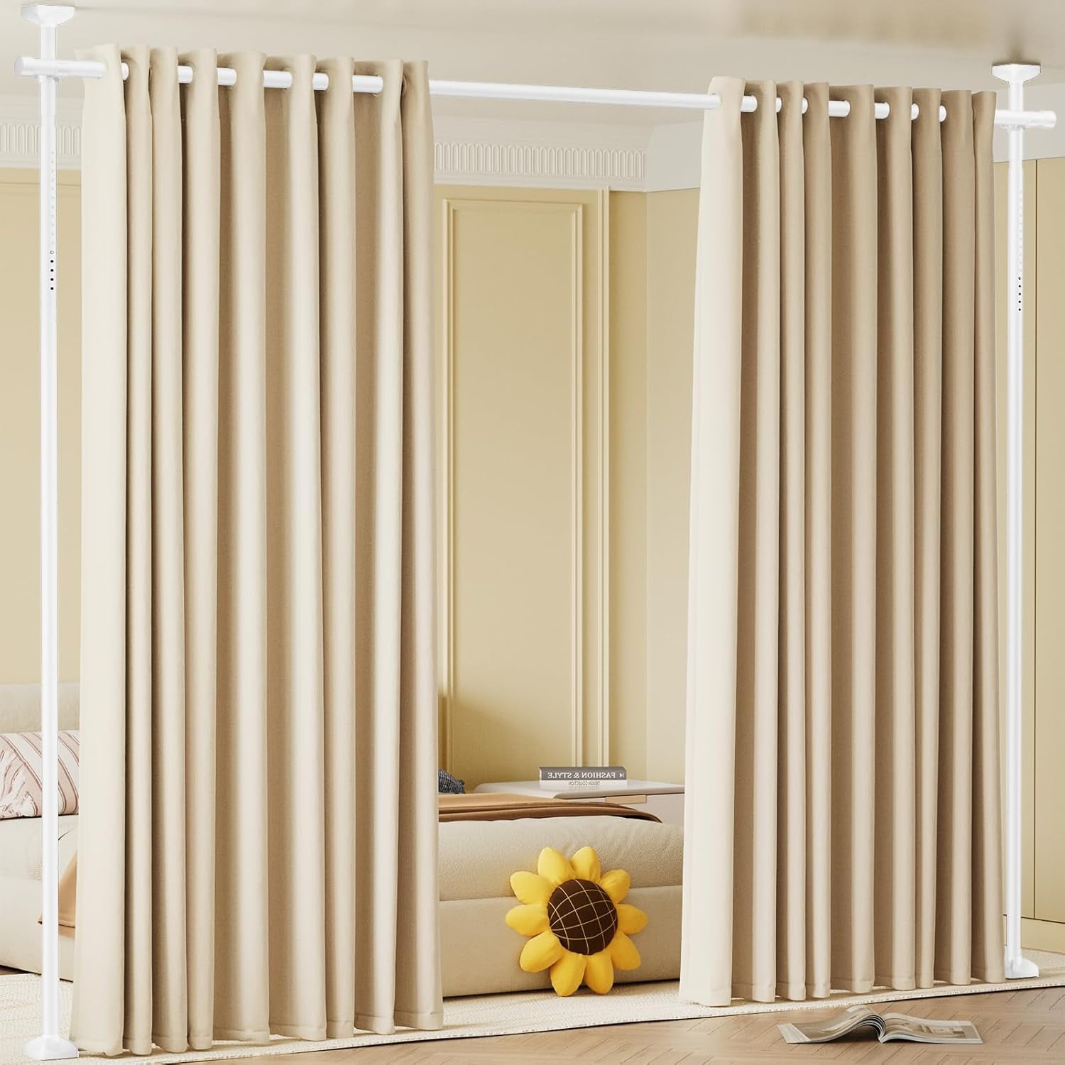 Room Divider Curtain Rod for Wide Space Room Separation Adjustable No ...