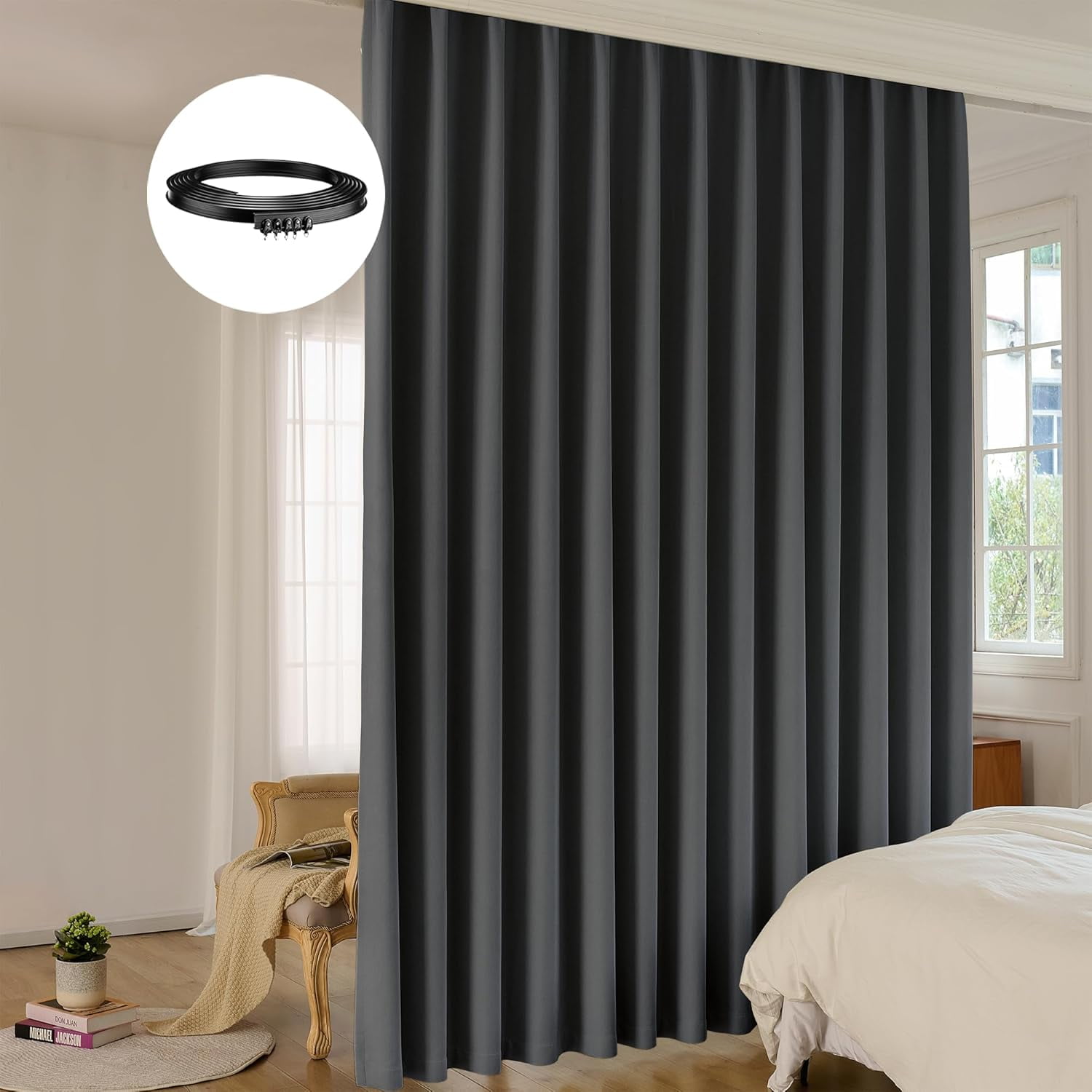 Room Divider Curtain Sets with Bendable Ceiling Track, 95% Blackout ...
