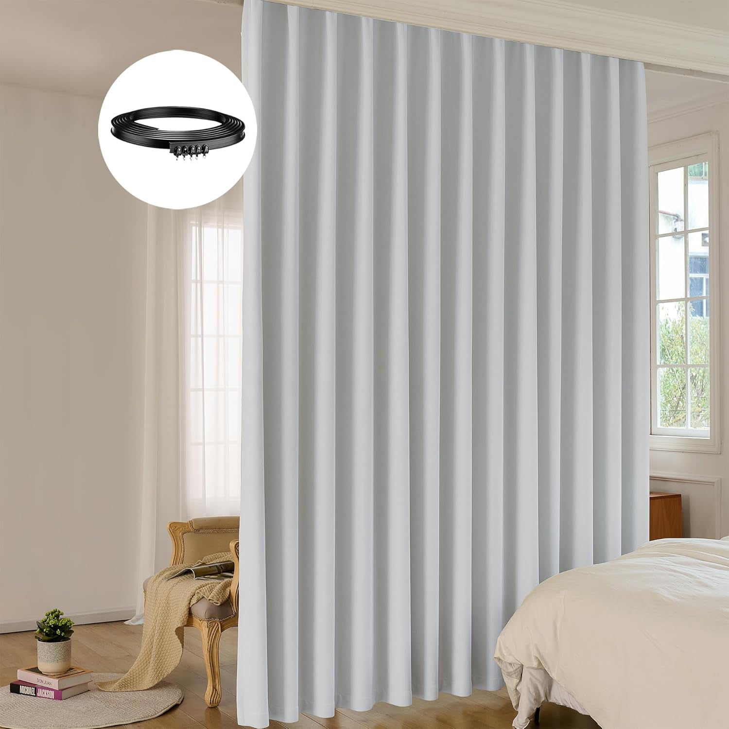 Room Divider Curtain Sets with Bendable Ceiling Track, 95% Blackout ...