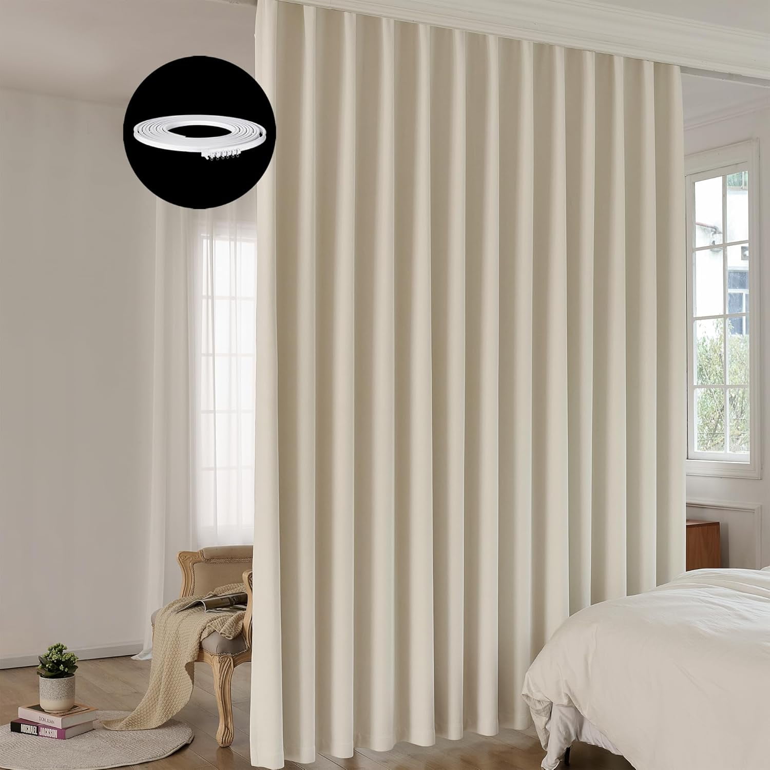Room Divider Curtain Sets with Bendable Ceiling Track, 95% Blackout ...