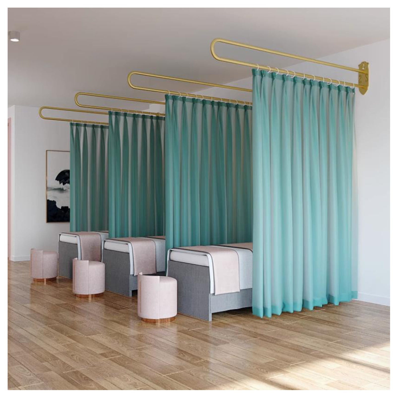 Room Divider Curtain With U-Shaped Support Rod, Beauty Salon Partition ...