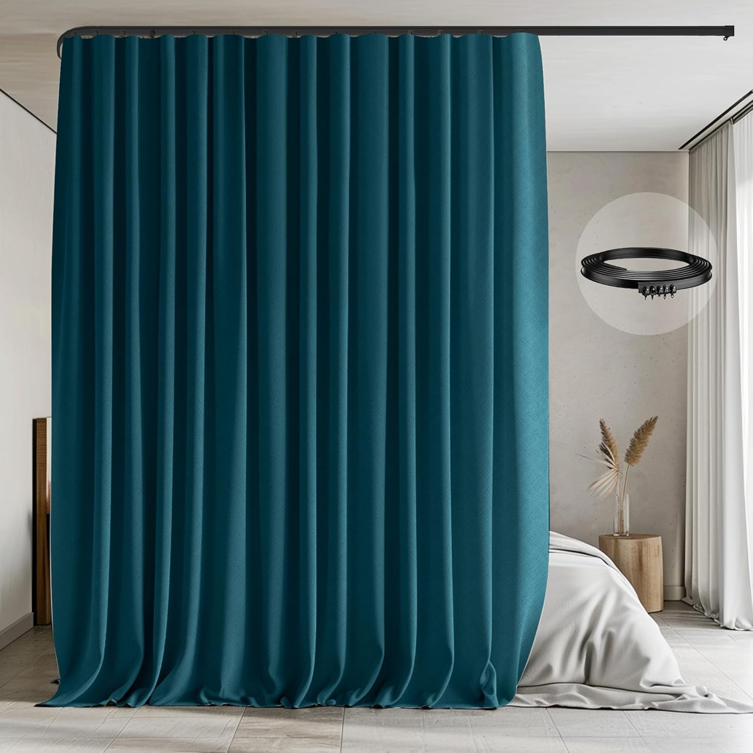 Room Divider Curtains with Flexible Ceiling Tracks Set,Blackout Curtain ...