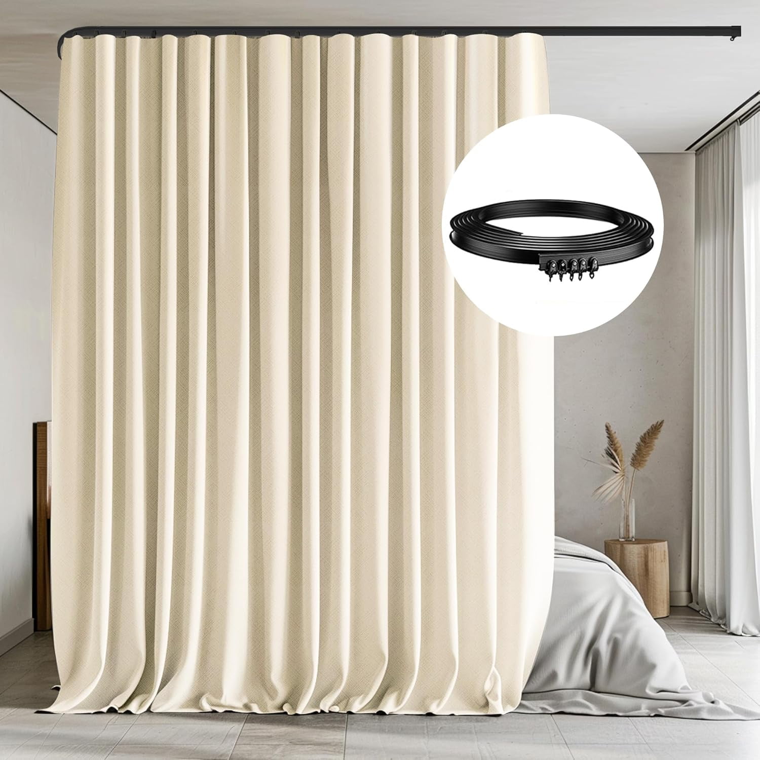 Room Divider Curtains with Flexible Ceiling Tracks Set,Blackout Curtain ...